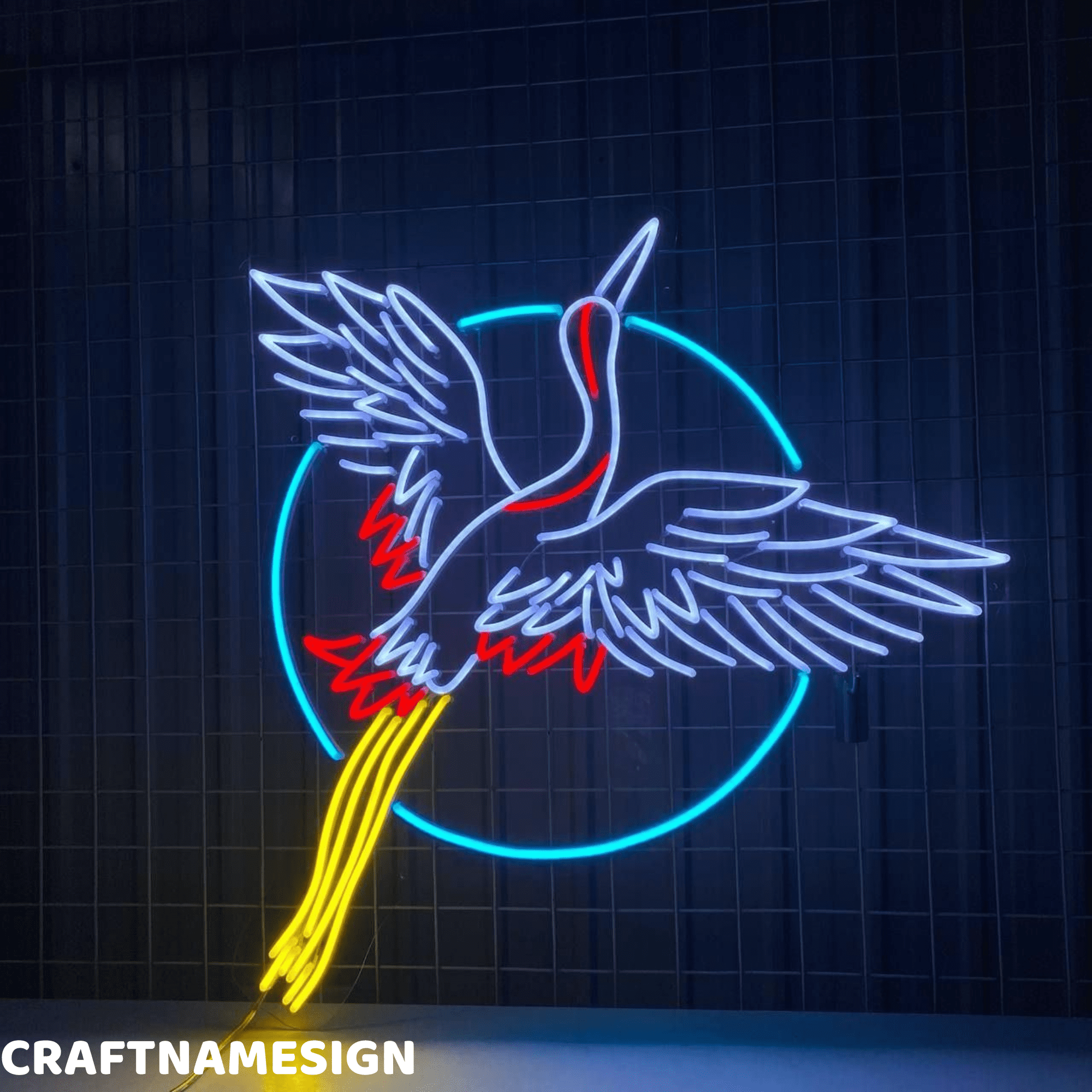 Craftnamesign Crane Bird Neon Sign, Living Room Wall Art, Store Shop ...