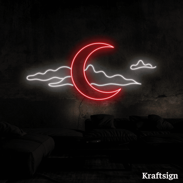 Craftnamesign Crescent Moon Neon Sign, Sky Night LED Sign, Bedroom ...