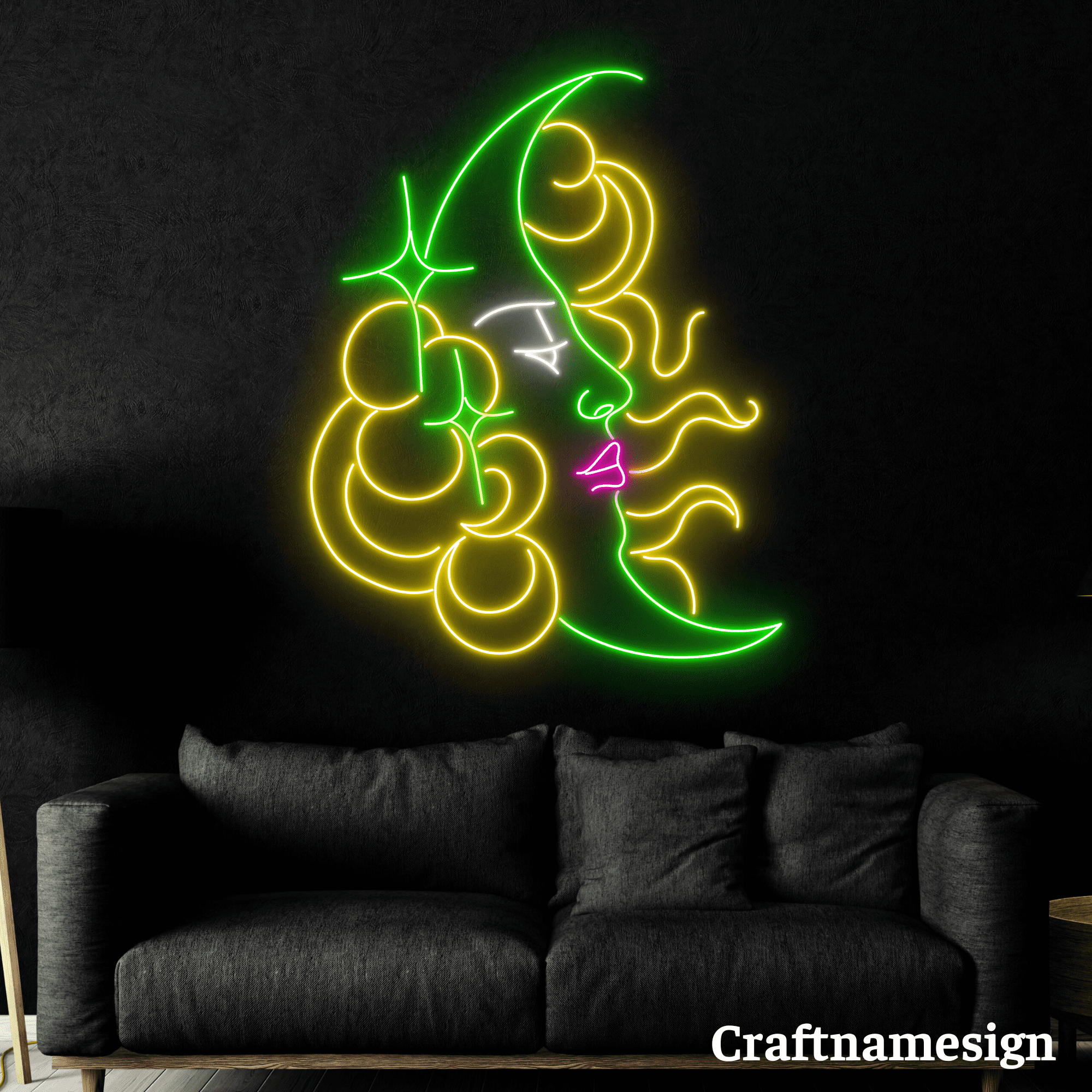 Craftnamesign Crescent Moon Neon Sign for Bedroom Billiard Club Shop ...