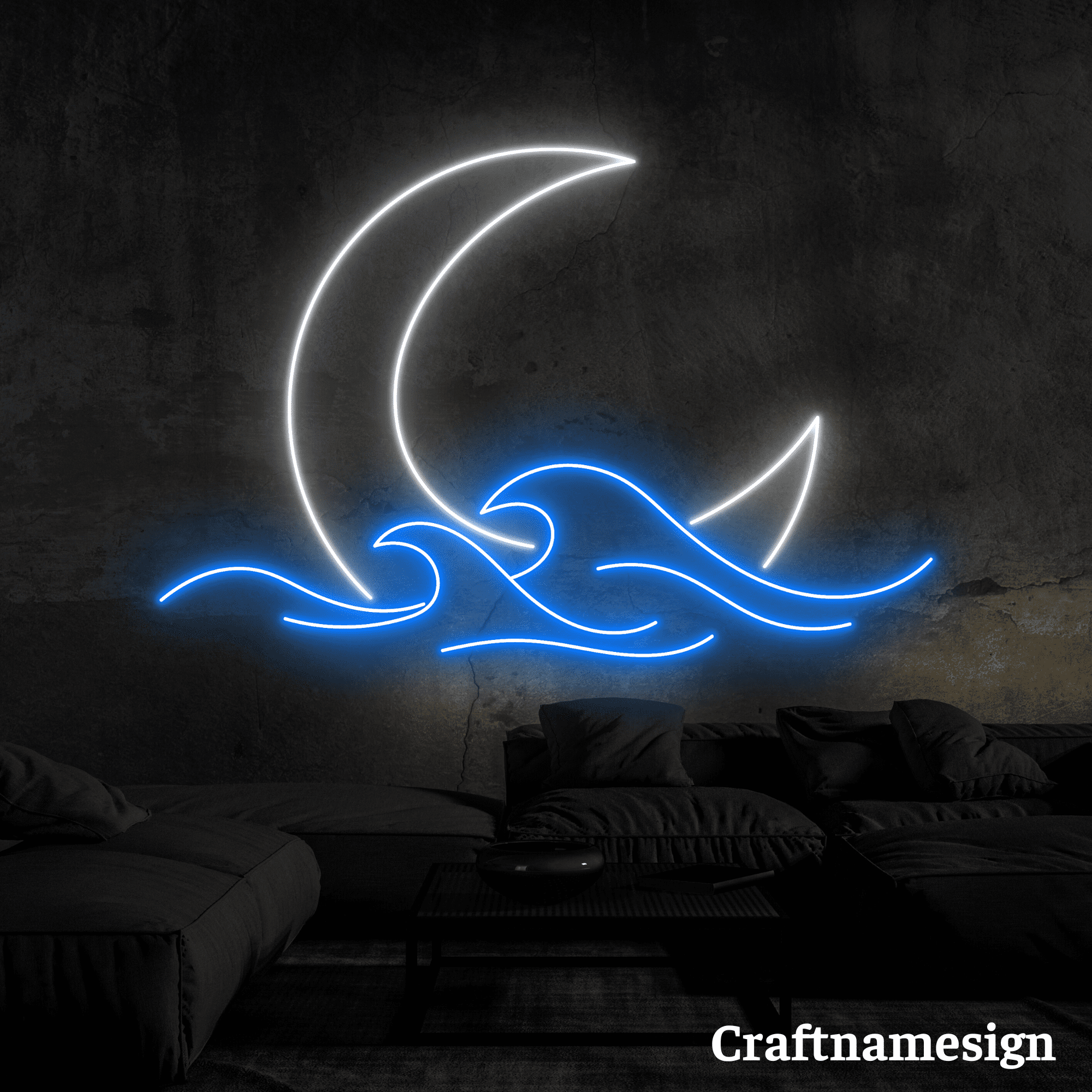 Craftnamesign Crescent Moon With Wave Neon Sign for Bedroom Office ...