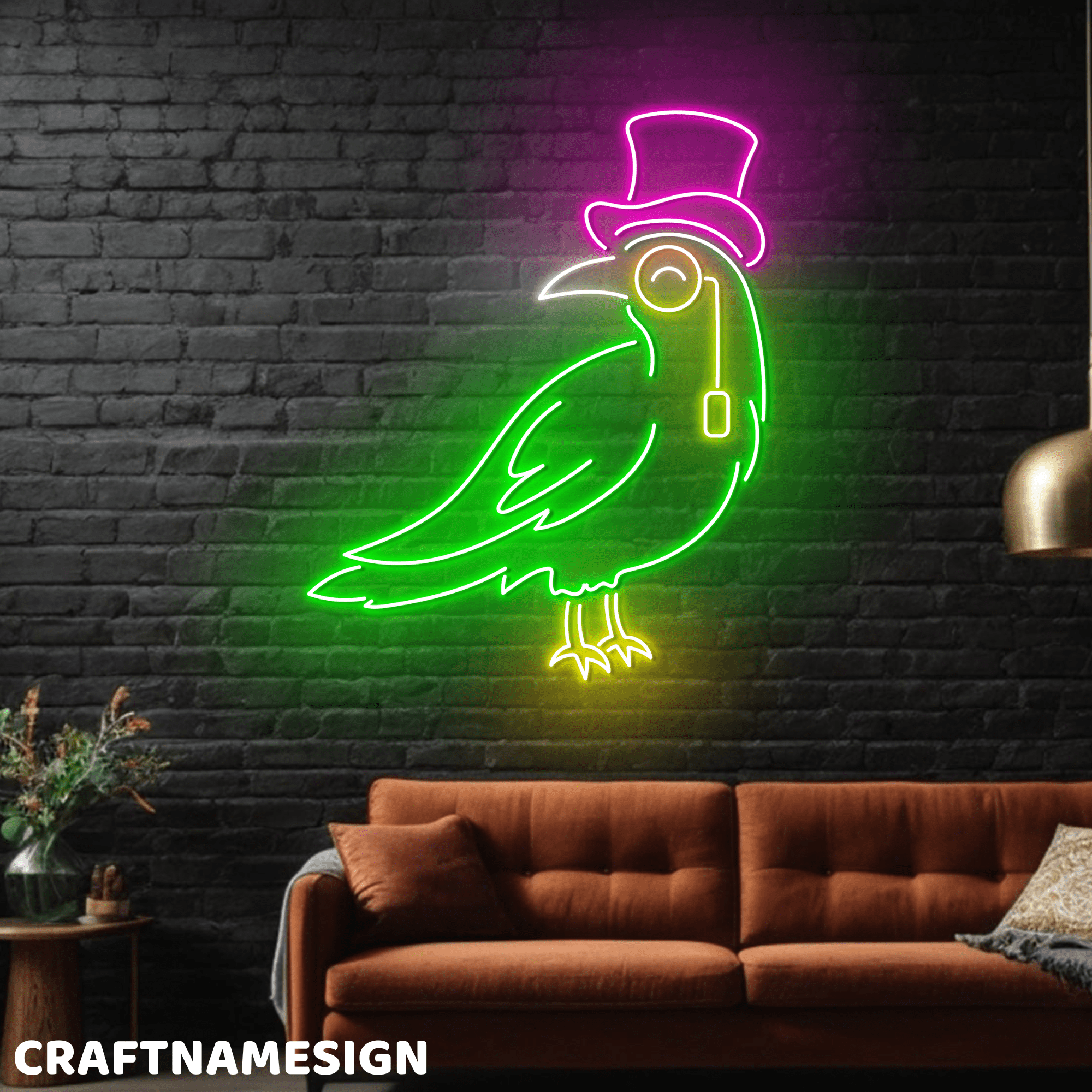 Craftnamesign Crow Top Hat Neon Light For Bar Business Halloween Wall ...