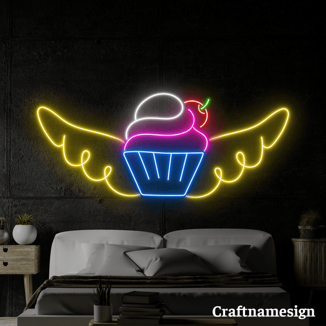 Craftnamesign Cupcakes With Wings Neon Sign for Cakes Shop Bakery Wall ...