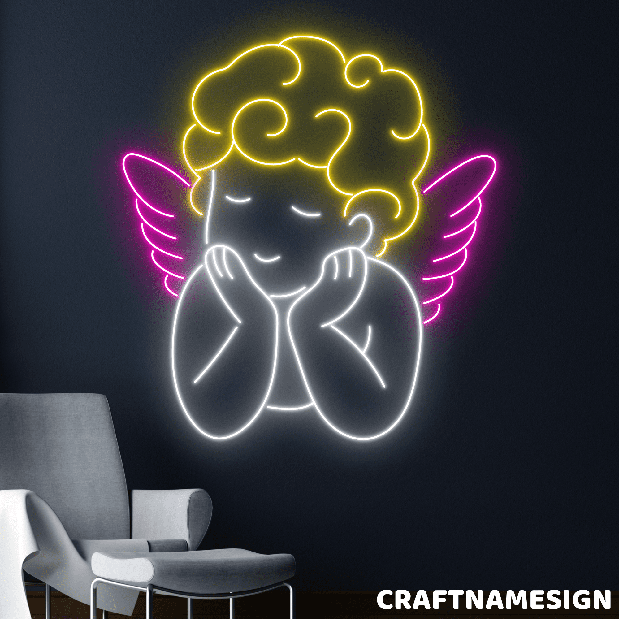 Craftnamesign Cupid Angel Neon Sign, Cupid Wall Art, Kids Room Led ...