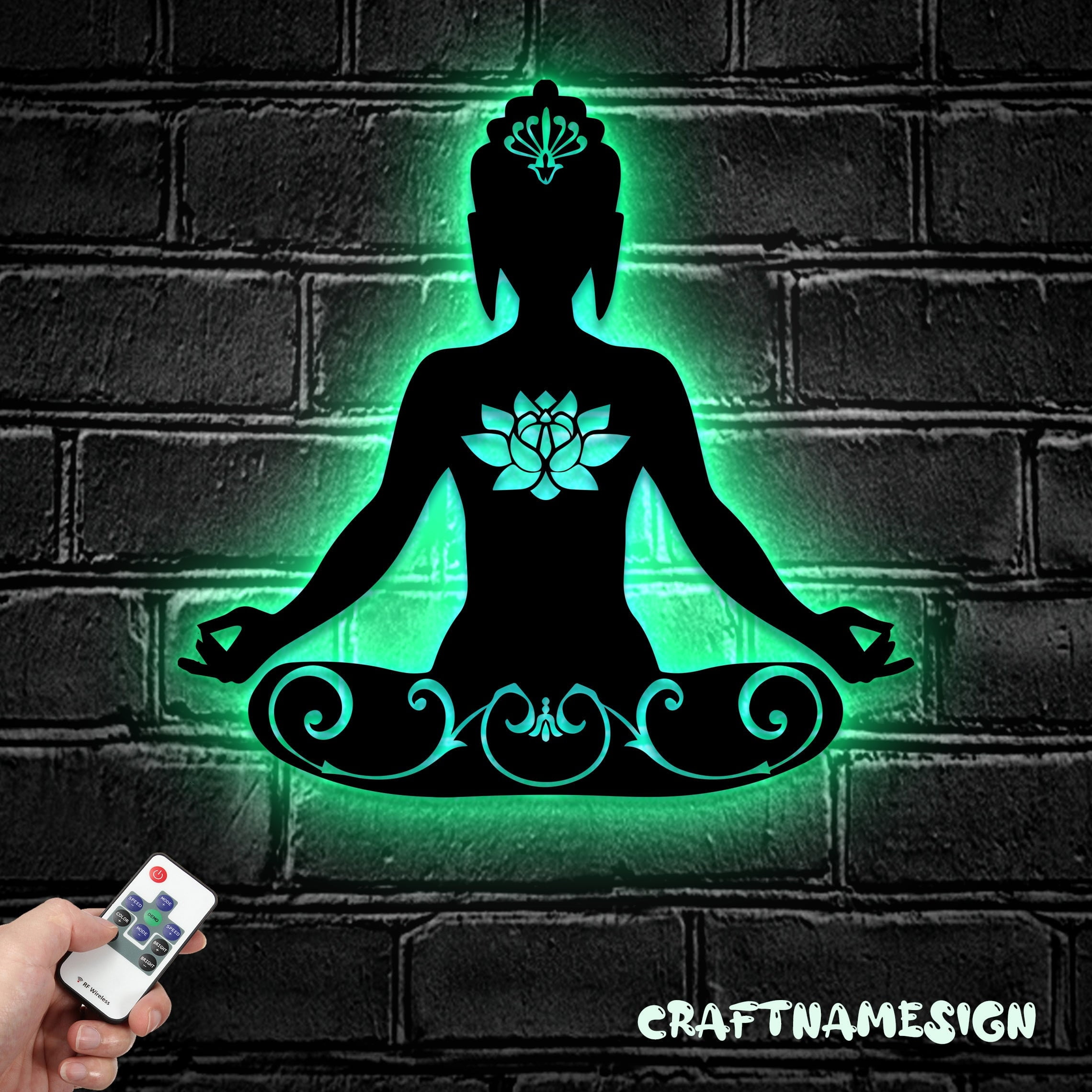 Craftnamesign Custom Yoga Buddha Lotus Metal Wall Art LED Light ...