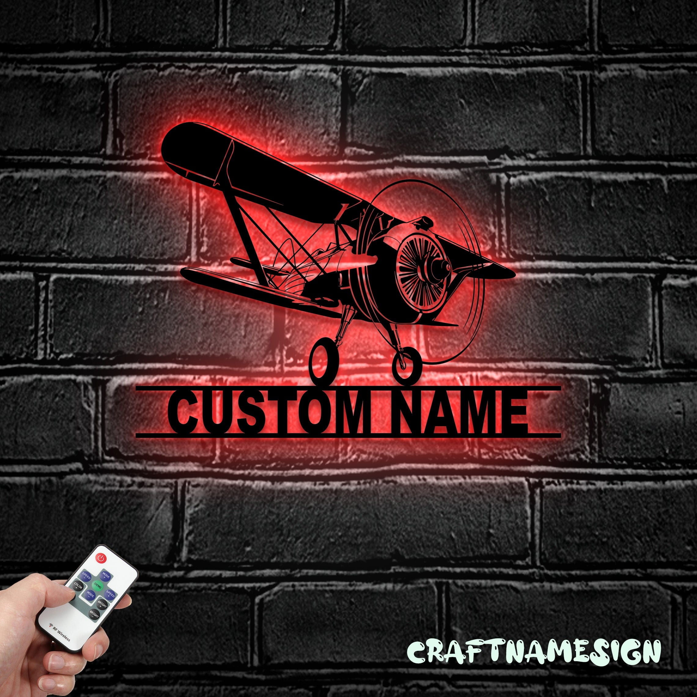 Craftnamesign Custom Aeroplane Metal Wall Art LED Light, Personalized ...