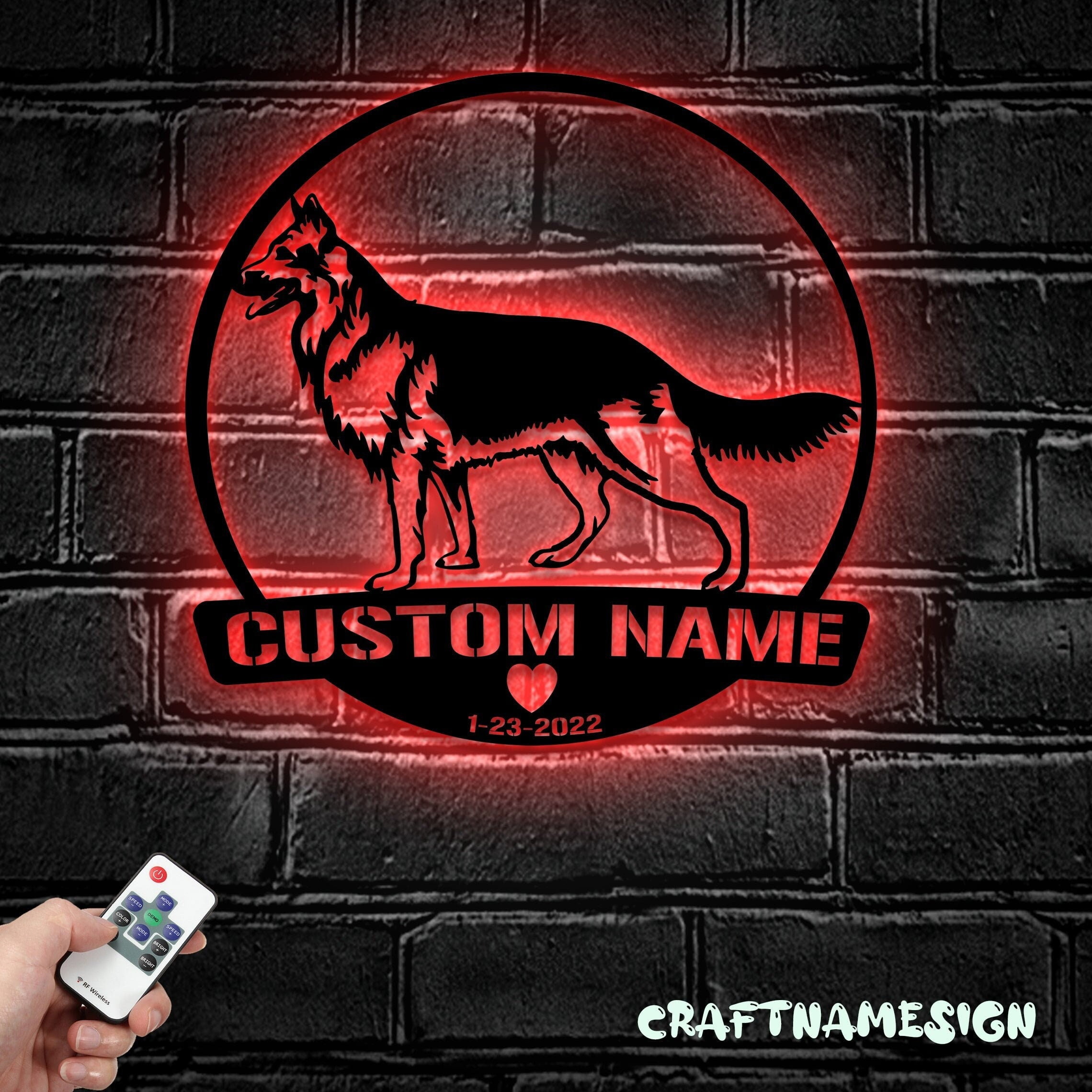 Craftnamesign Custom German Shepherd Metal Wall Art LED Light, Custom ...