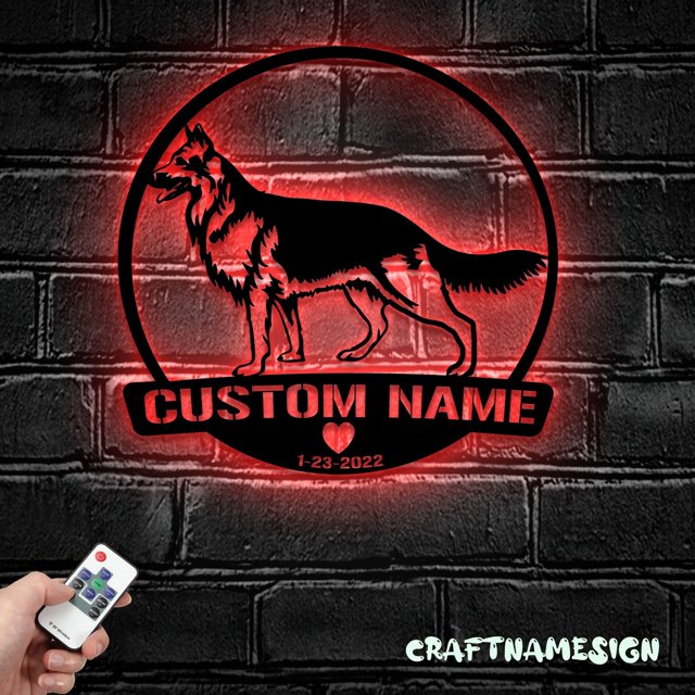 Craftnamesign Custom German Shepherd Metal Wall Art LED Light, Custom ...