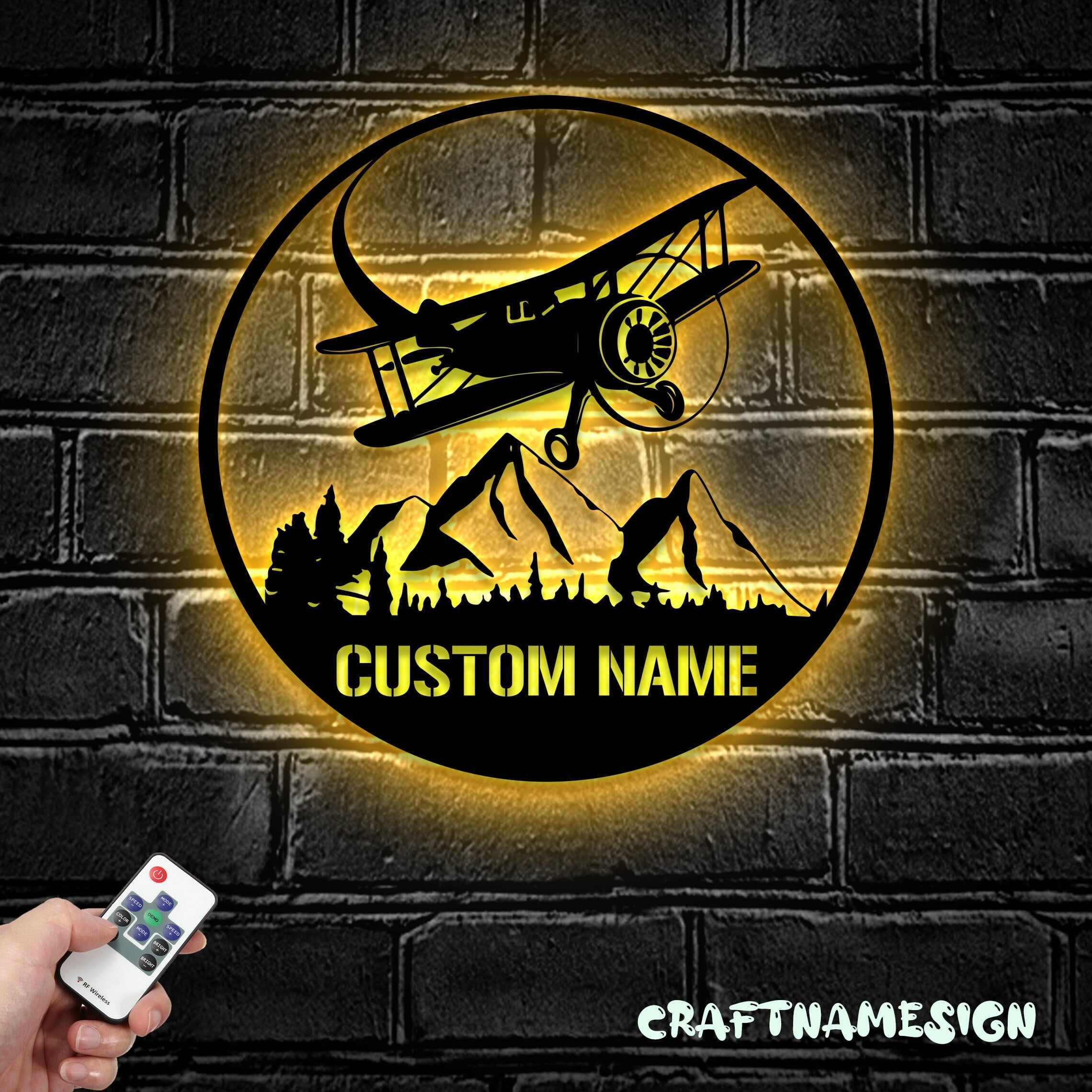 Craftnamesign Custom Airplane Fly on Mountain Metal Wall Art LED Light ...