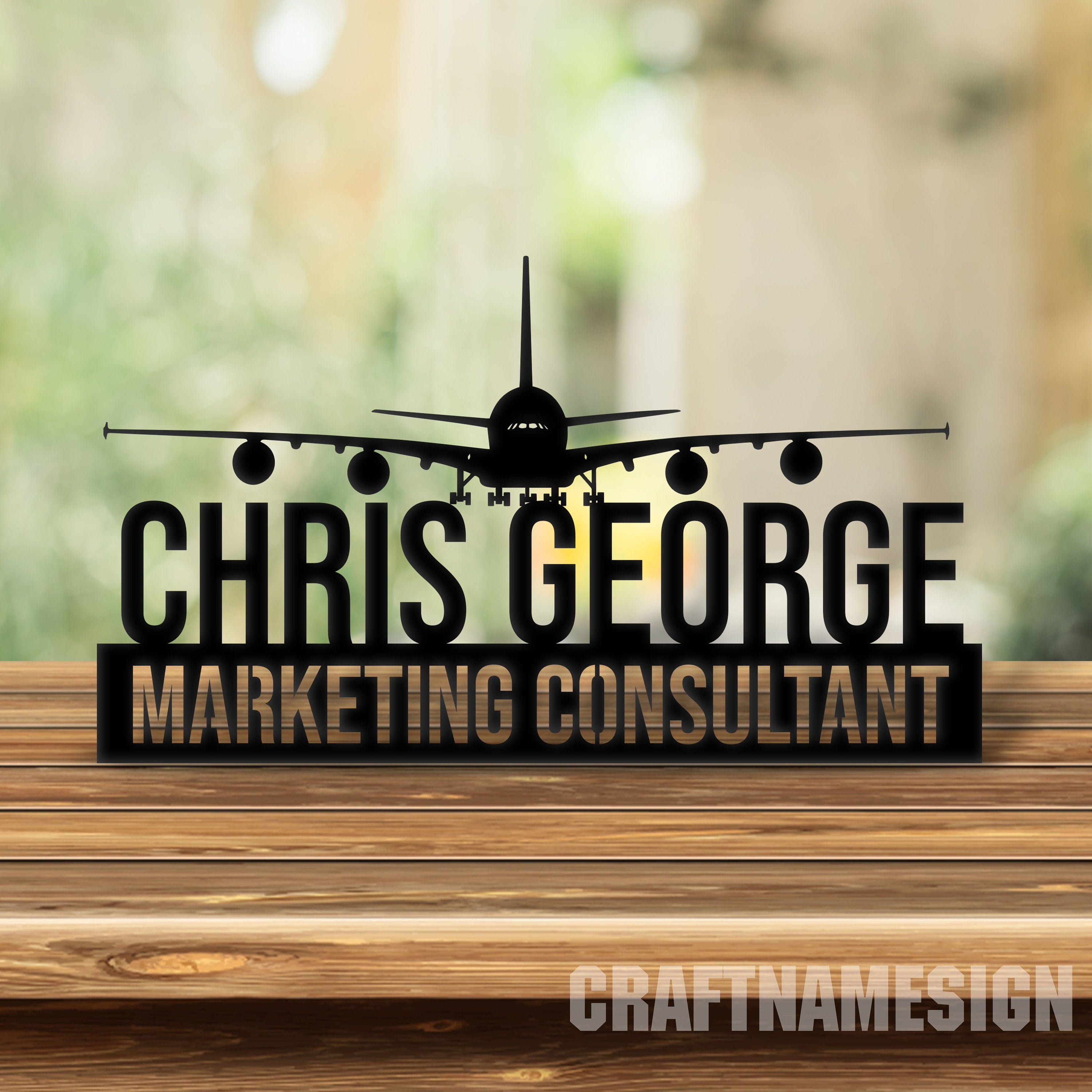 Craftnamesign Custom Airplane Lover Wooden Desk Name Plate, Pilots ...