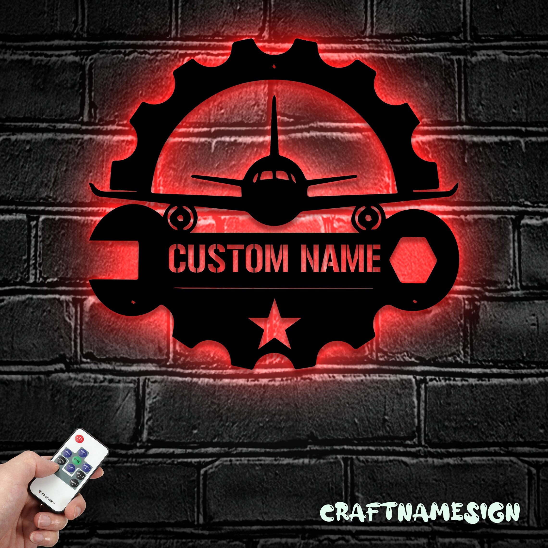 Craftnamesign Custom Airplane Mechanic Metal Wall Art LED Light ...