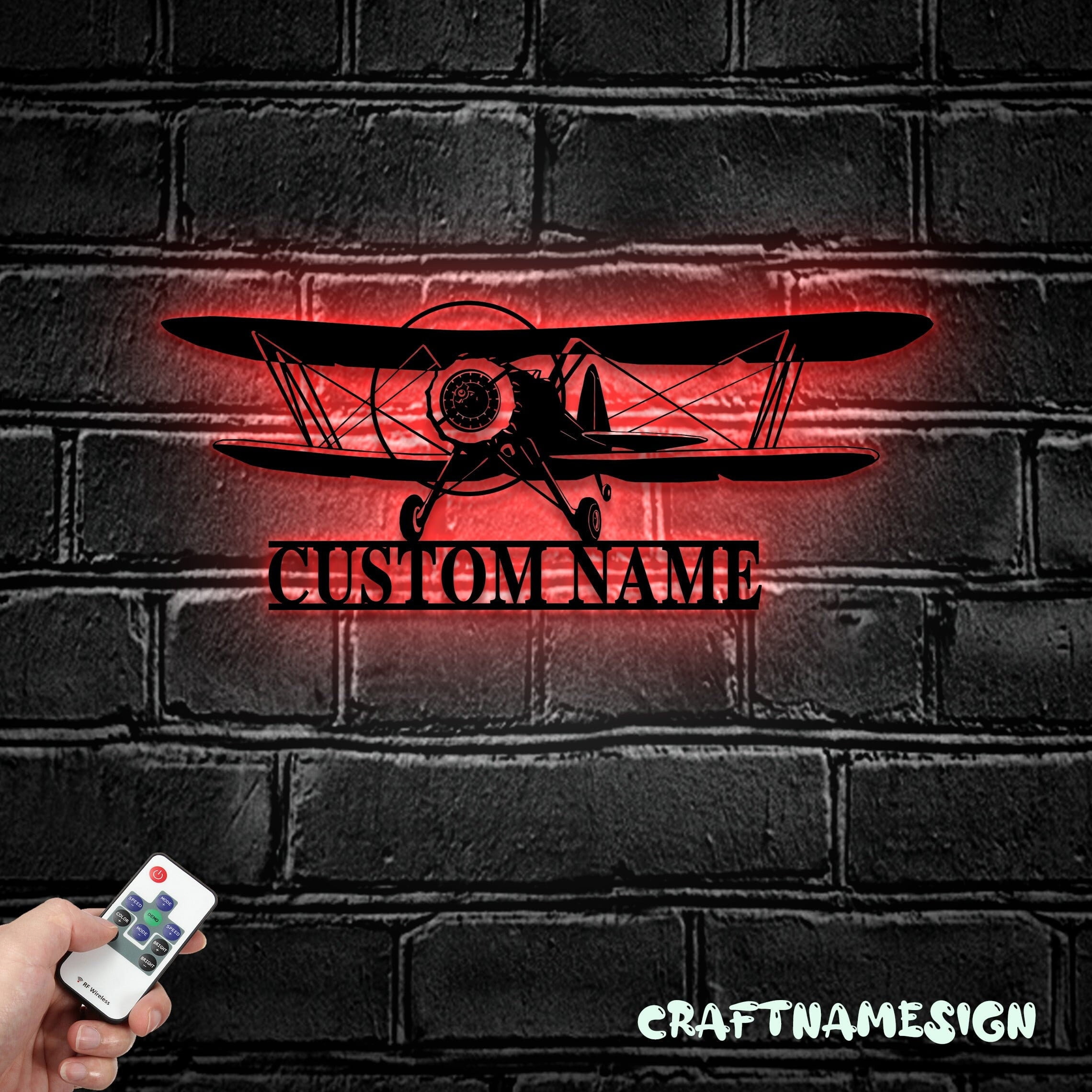 Craftnamesign Custom Airplane Metal Wall Art LED Light, Aircraft Sign ...