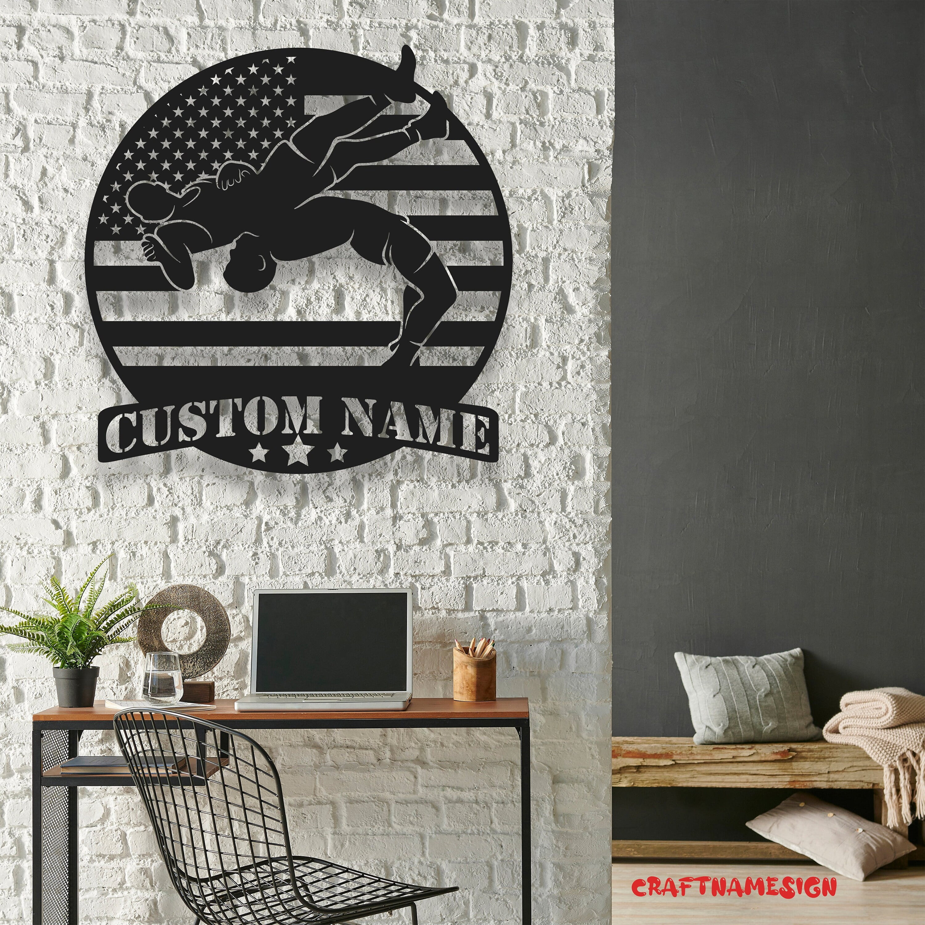 Craftnamesign Custom Wrestling Metal Wall Art LED Light, Personalized ...