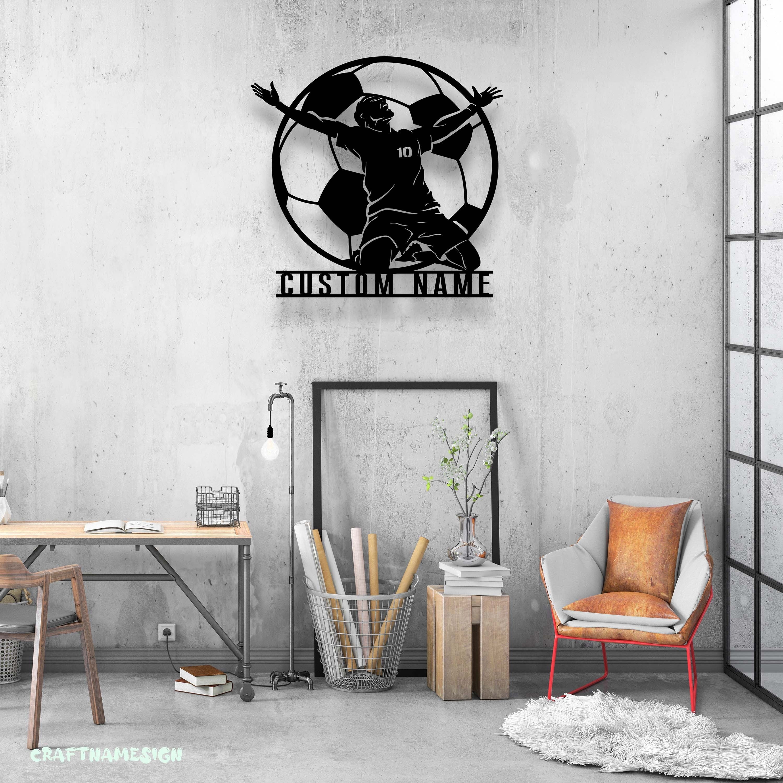 Craftnamesign Custom Man Soccer Metal Wall Art LED Light, Personalized ...
