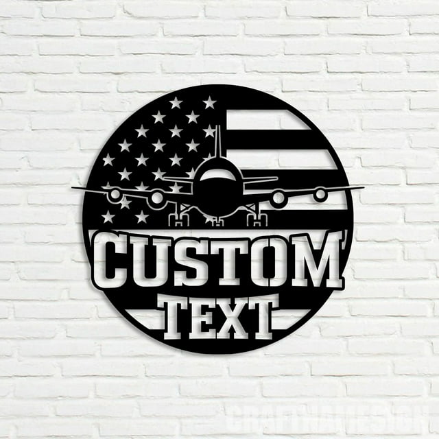 Craftnamesign Custom Airplane US Flag Metal Wall Art LED Light, Custom ...