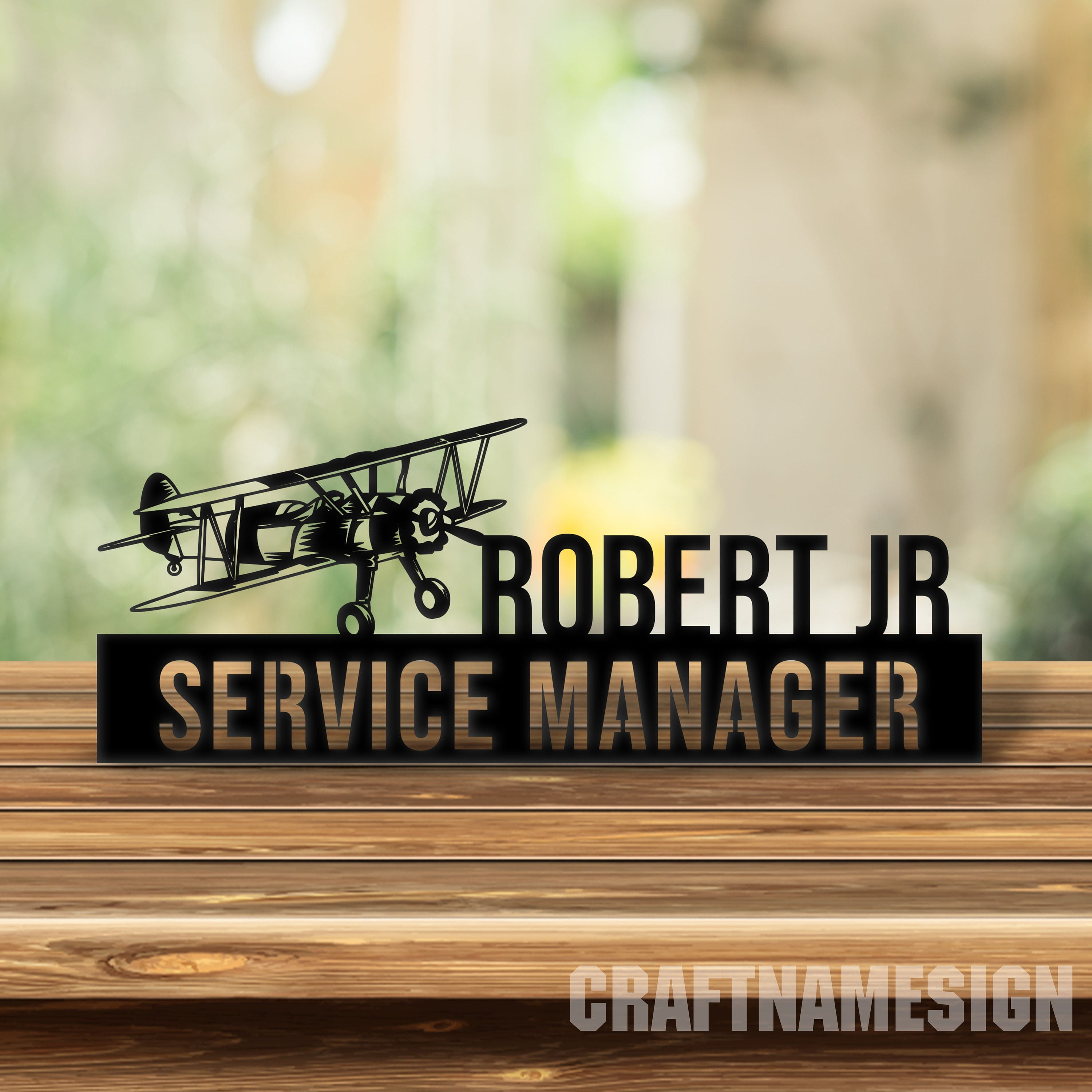 Craftnamesign Custom Airplane Wooden Desk Name Plate, Pilots Metal Desk ...