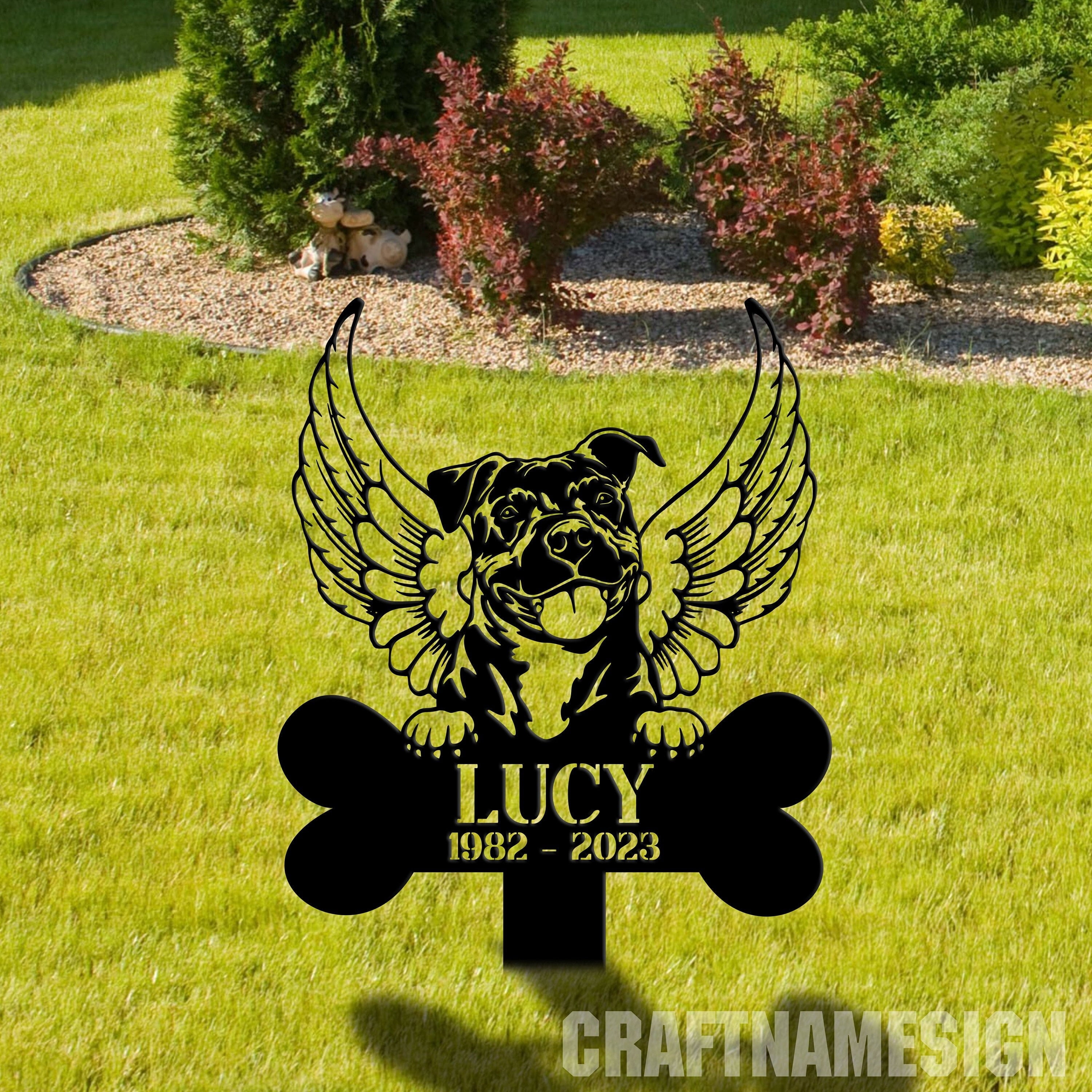 Craftnamesign Custom America Bulldog Memorial Stake, Dog Memorial ...