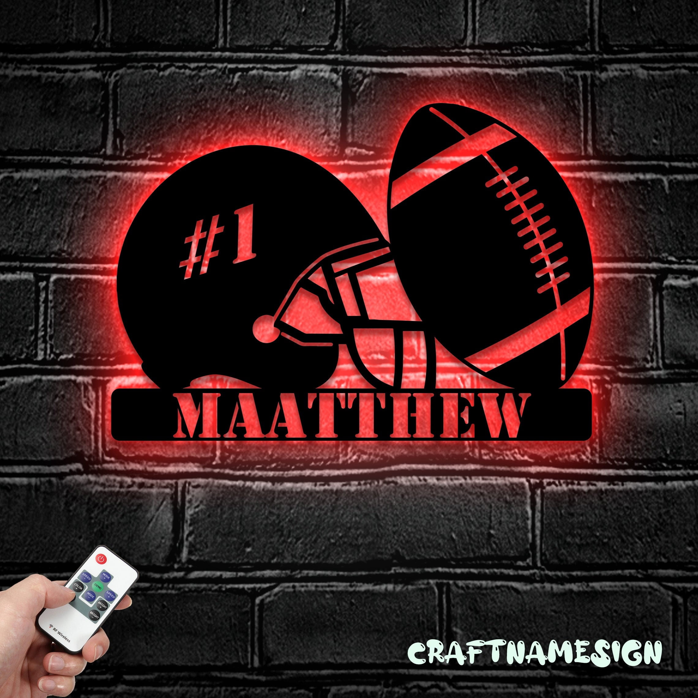 Craftnamesign Custom American Football Helmet Metal Wall Art LED Light ...