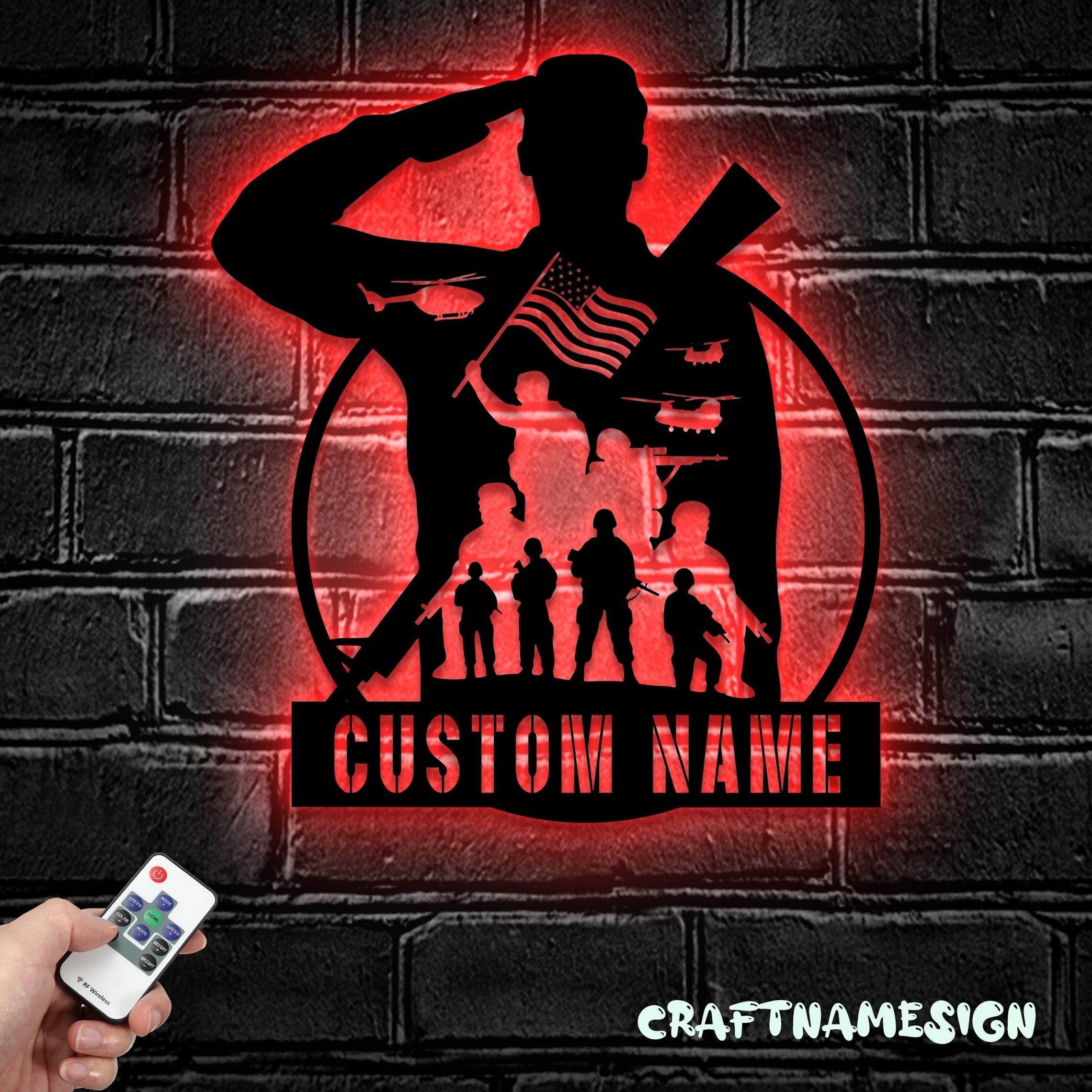 Craftnamesign Custom American Soldier Military Metal Wall Art LED Light ...