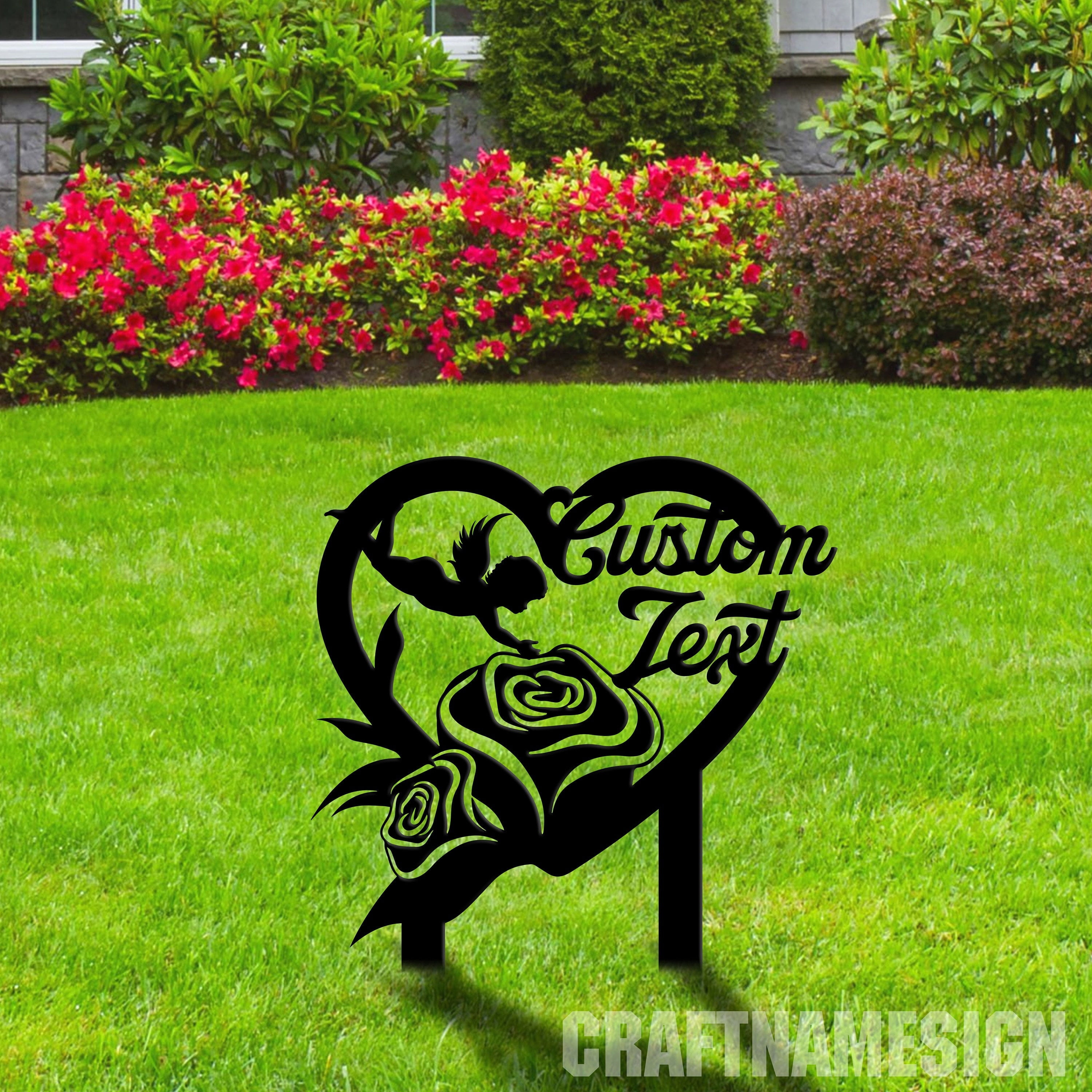 Craftnamesign Custom Angel Heart Metal Garden with Stakes, Garden Stake ...