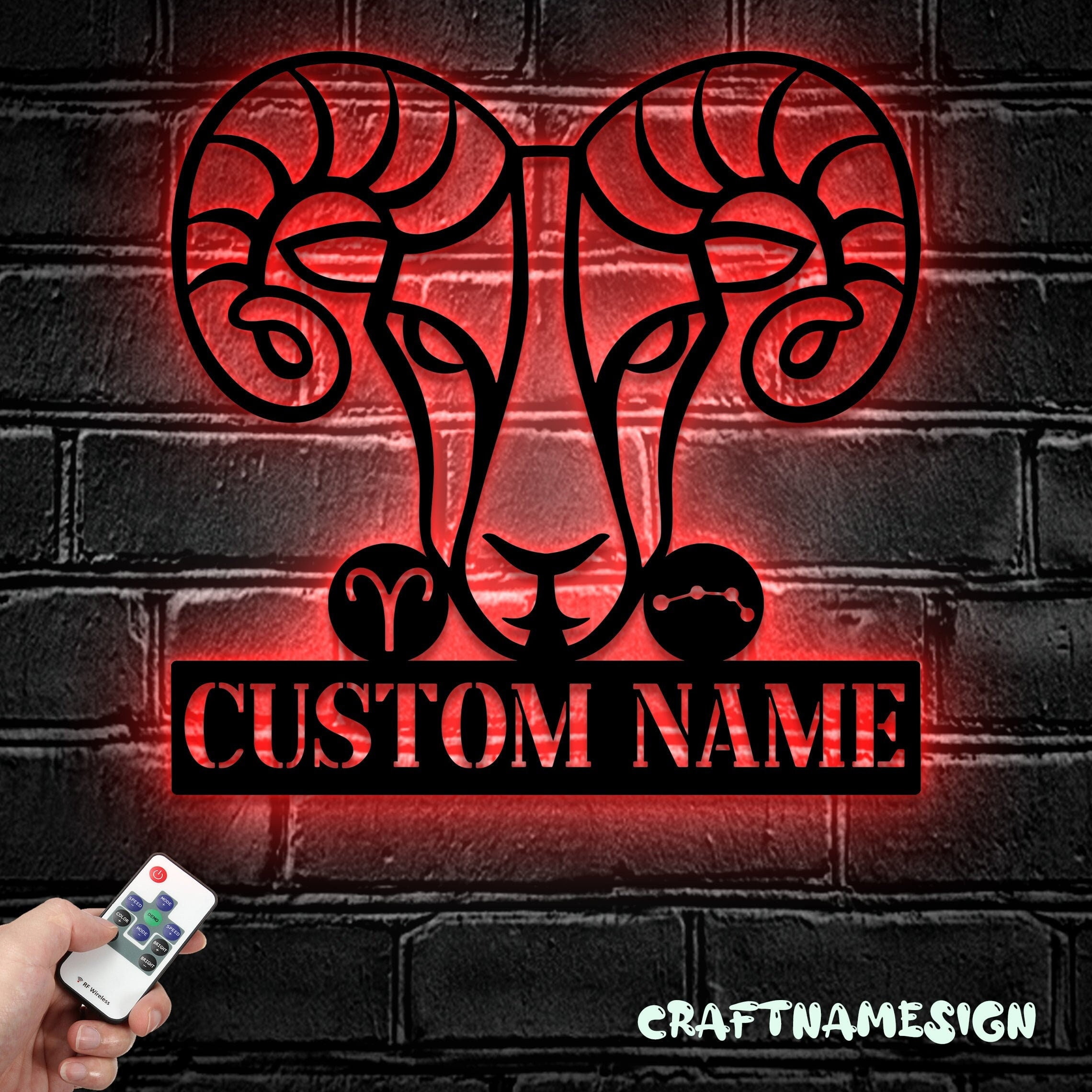 Craftnamesign Custom Aries Zodiac Symbol Metal Wall Art LED Light ...