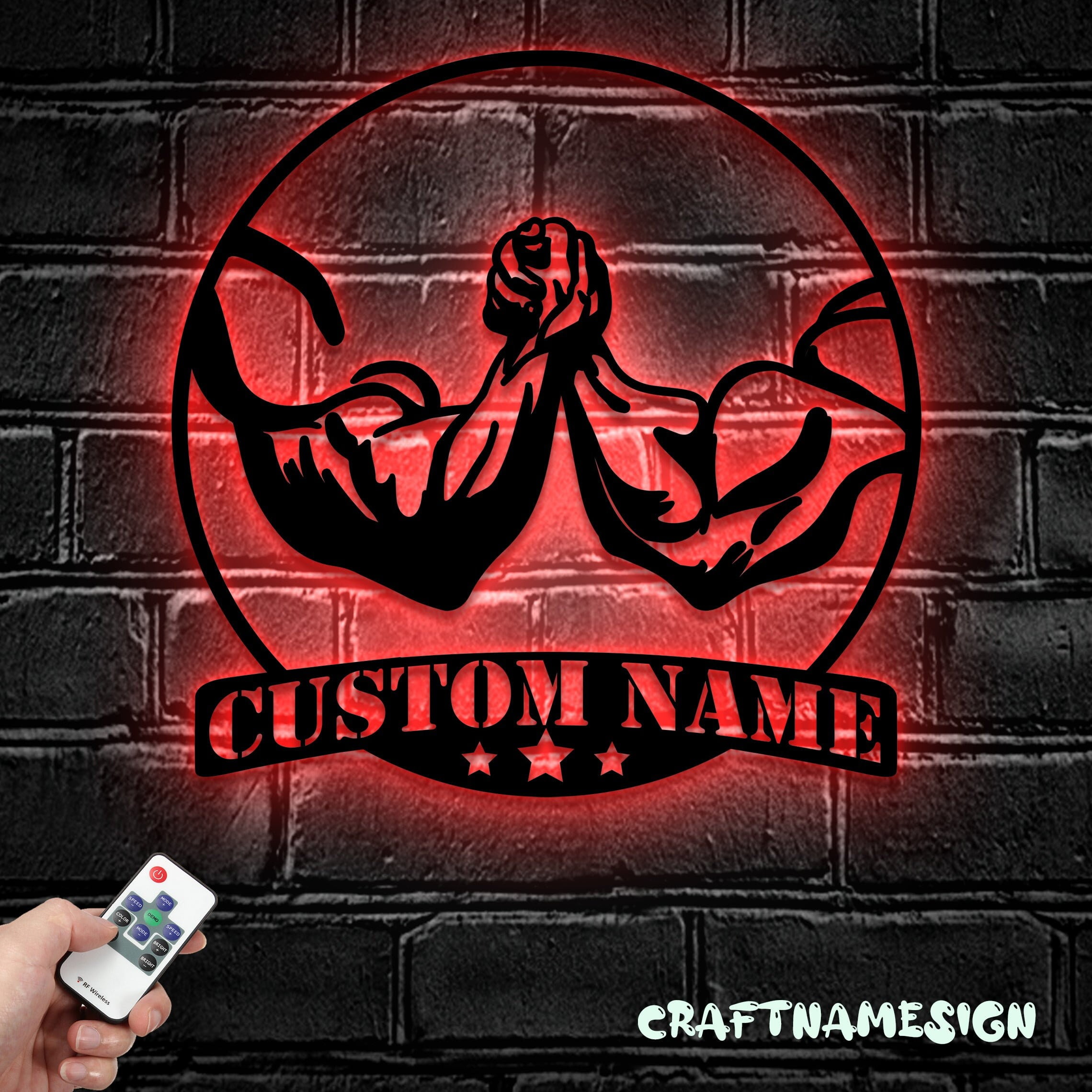 Craftnamesign Custom Arm Wrestling Metal Wall Art LED Light, Custom ...
