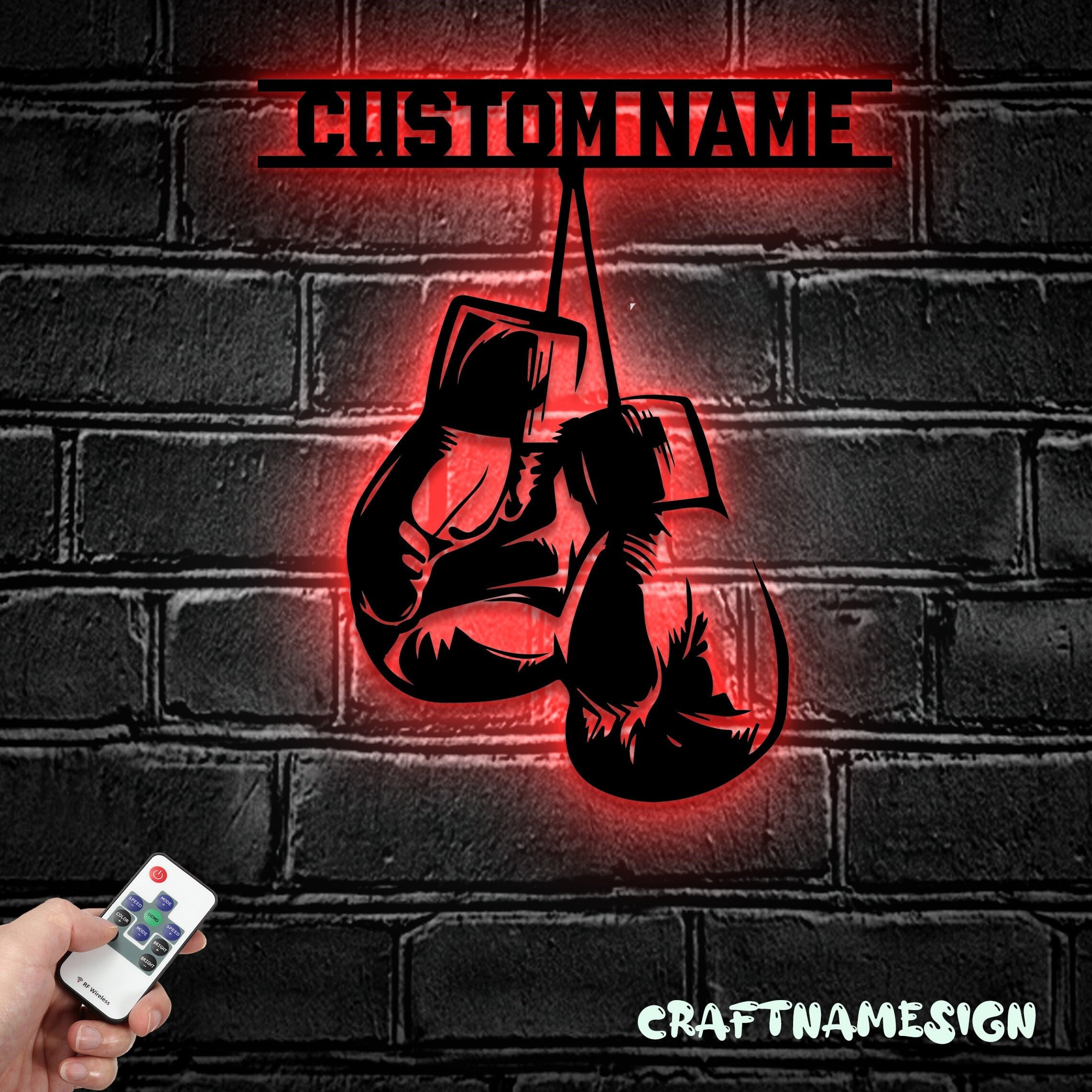 Craftnamesign Custom Boxing Gloves Metal Wall Art LED Light, Custom ...