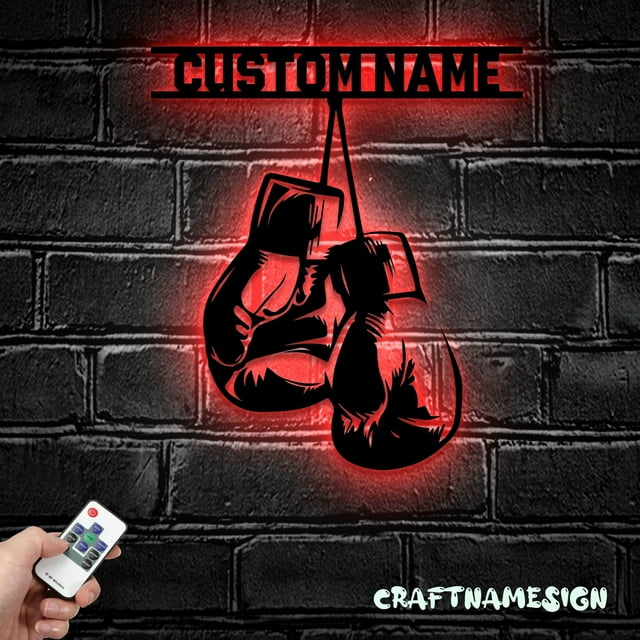 Craftnamesign Custom Boxing Gloves Metal Wall Art LED Light, Custom ...