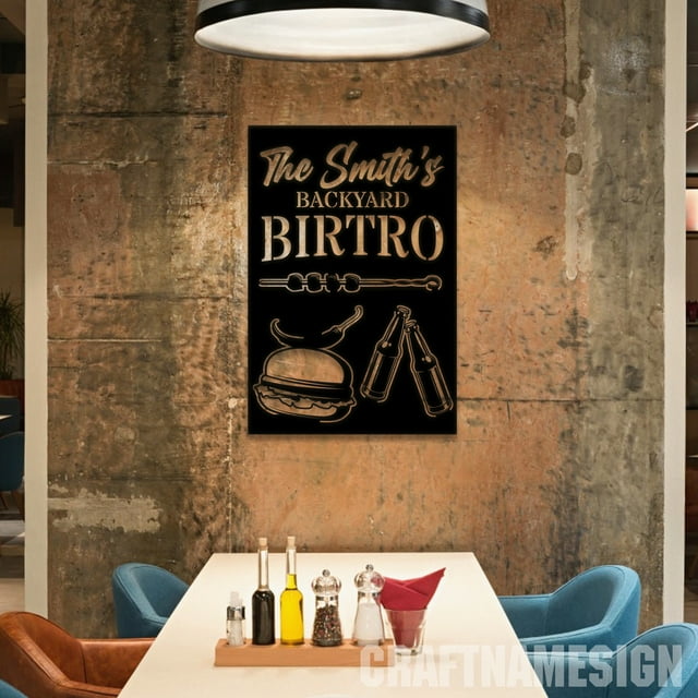 Craftnamesign Custom Backyard Bistro Metal Sign LED Light, Grill Sign ...