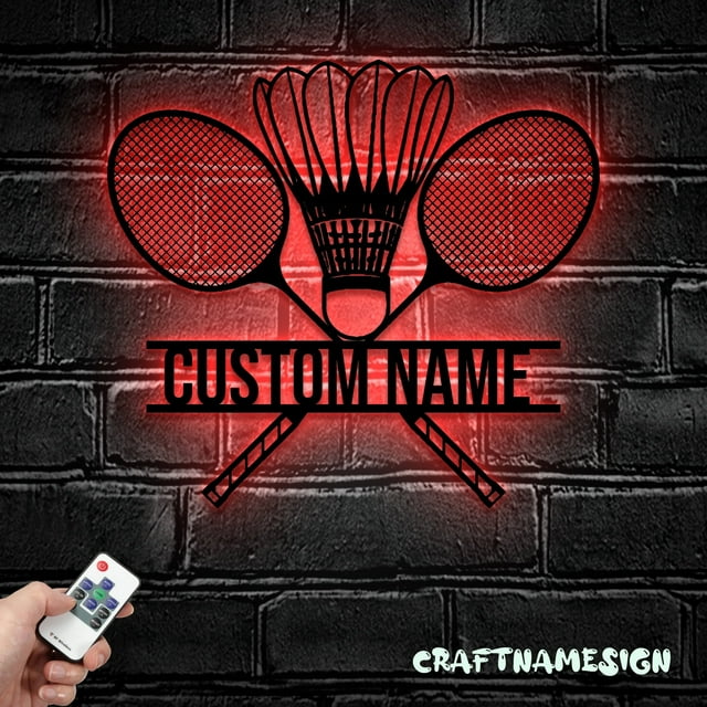 Craftnamesign Custom Badminton Metal Wall Art LED Light, Custom ...