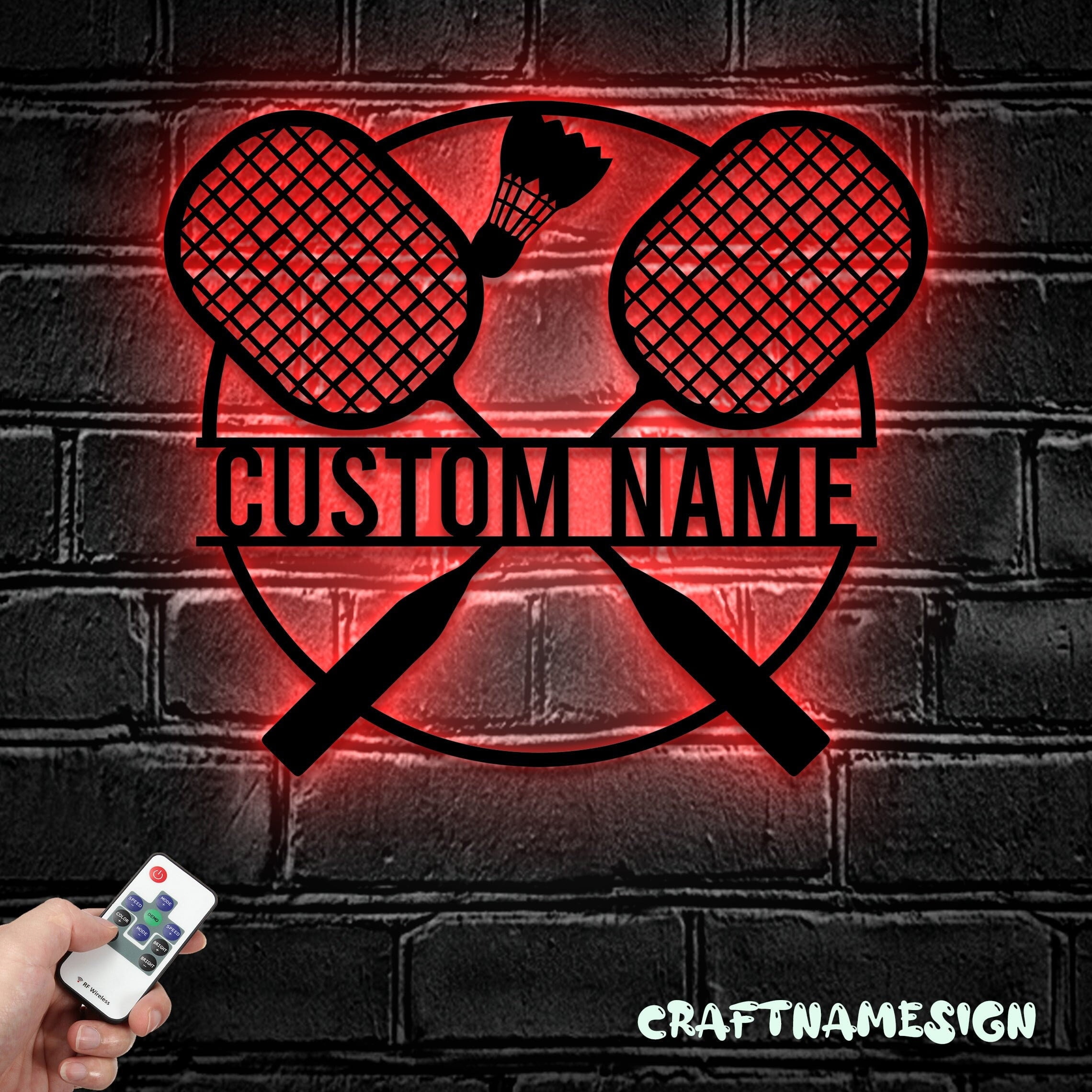 Craftnamesign Custom Badminton Racket Metal LED Lights, Personalized ...
