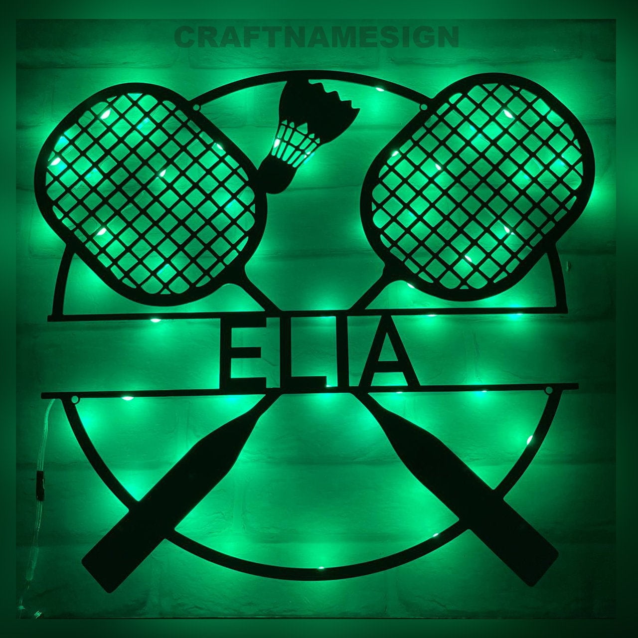 Craftnamesign Custom Badminton Racket Metal Wall Art LED Light, Custom ...