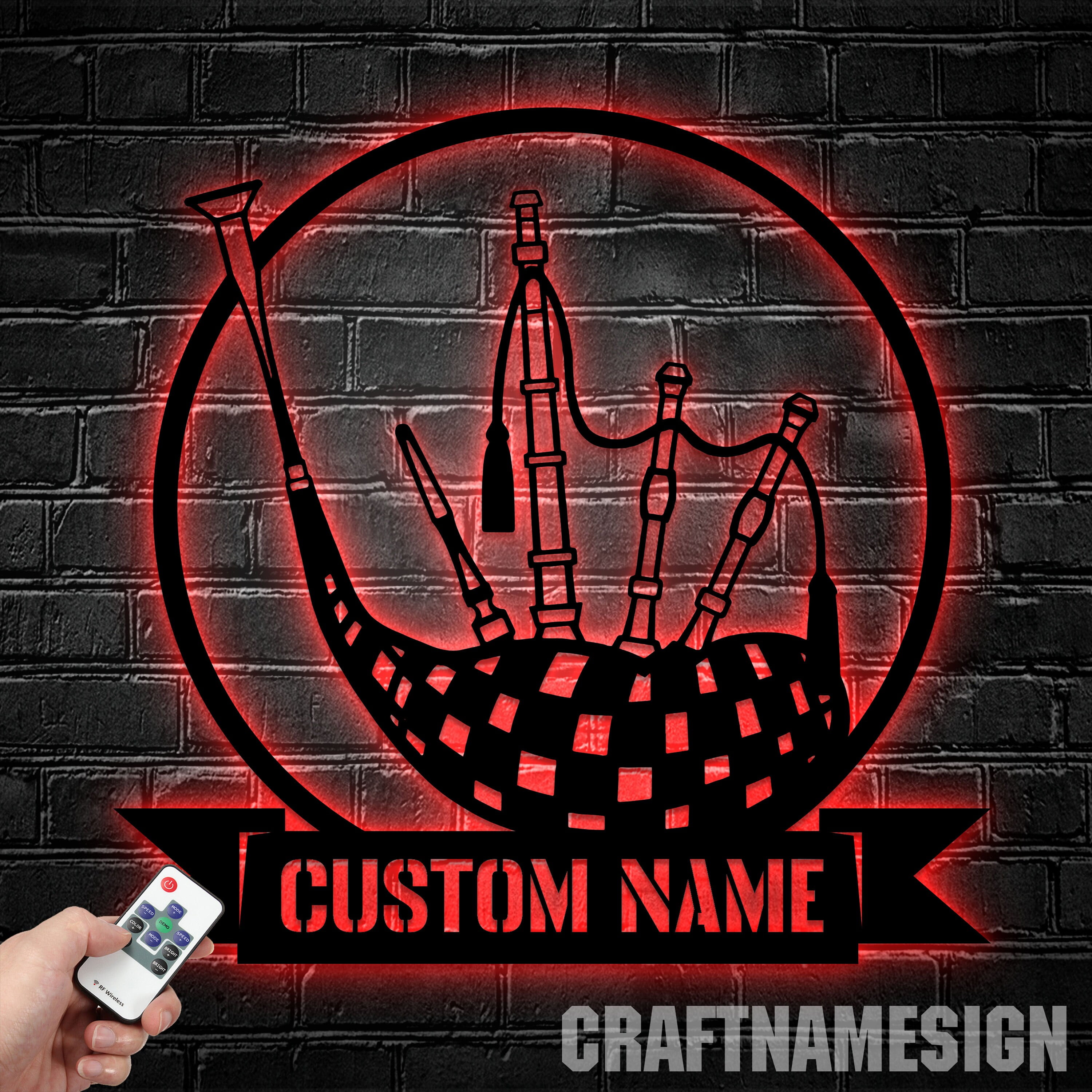 Craftnamesign Custom Bagpipes Metal Wall Art LED Light, Custom Bagpipes ...