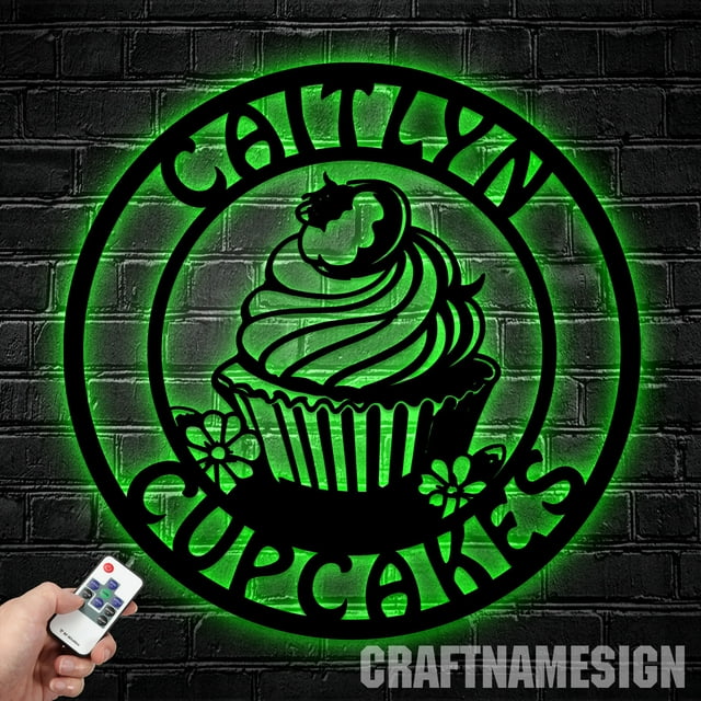 Craftnamesign Custom Bakery Cupcake Metal Wall Art With LED Light ...