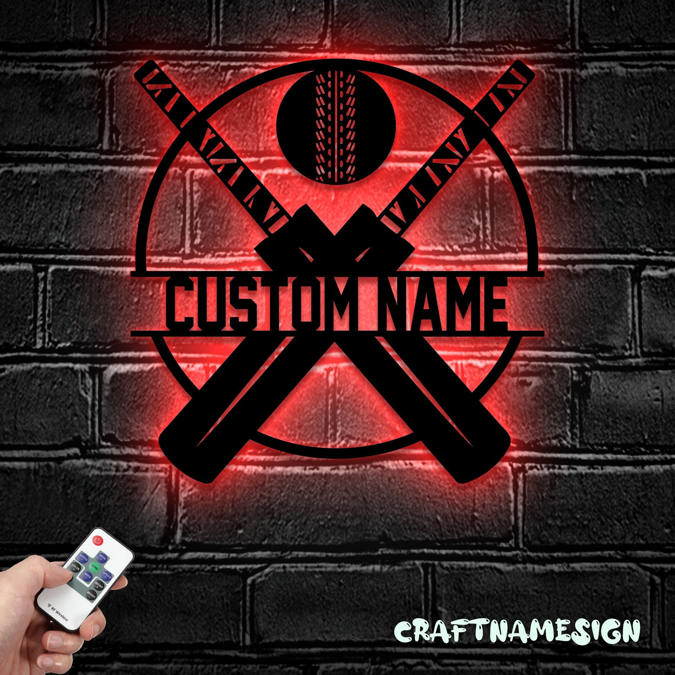 Craftnamesign Custom Ball Cricket Bat Metal Wall Art LED Light, Custom ...