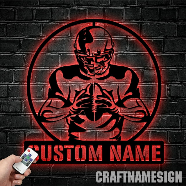 Craftnamesign Custom Ball Football Metal Wall Art Led Light, Custom ...