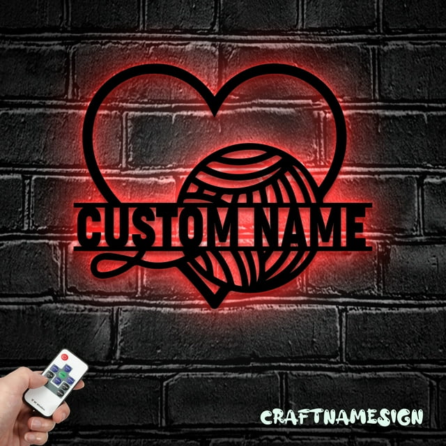 Craftnamesign Custom Ball Yarn Heart Metal Wall Art LED Light ...