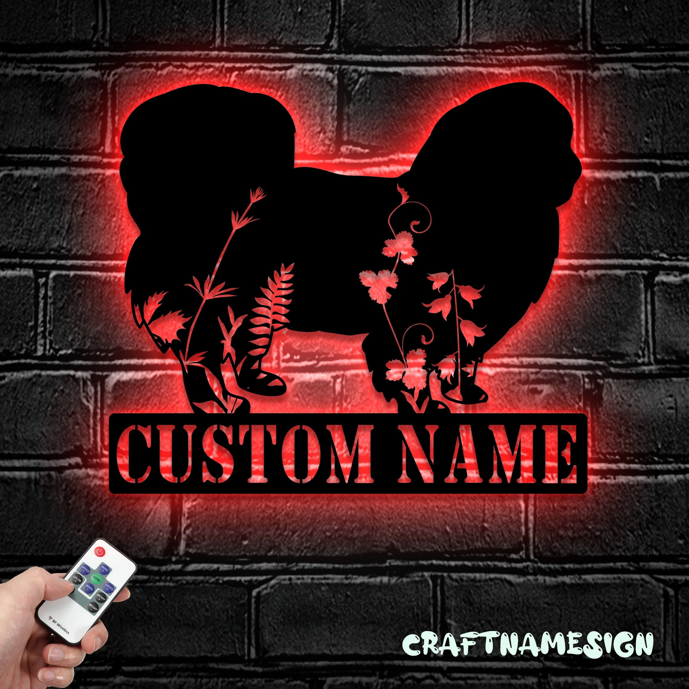 Craftnamesign Custom FLoral Pekingese Metal Wall Art LED Light ...