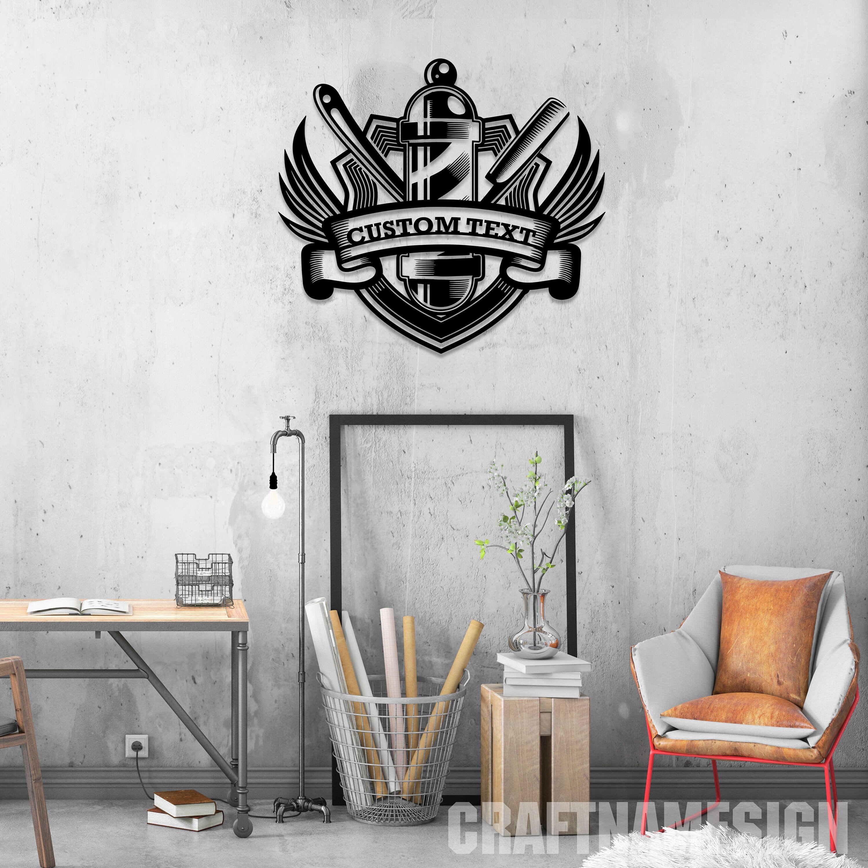Craftnamesign Custom Barber Shop Metal Wall Art LED Light, Barber Shop ...