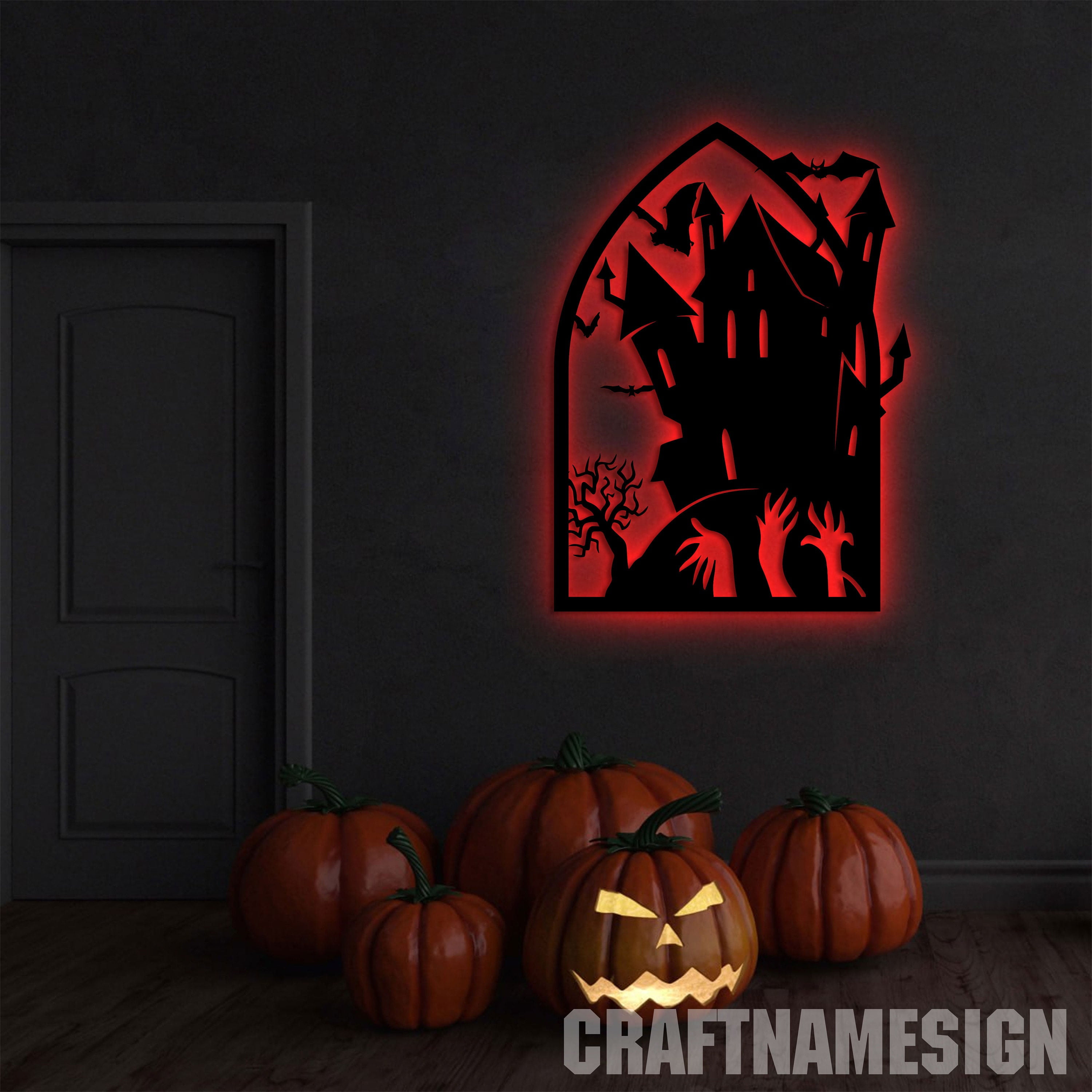 Craftnamesign Halloween Spooky House Metal Wall Art Led Light ...