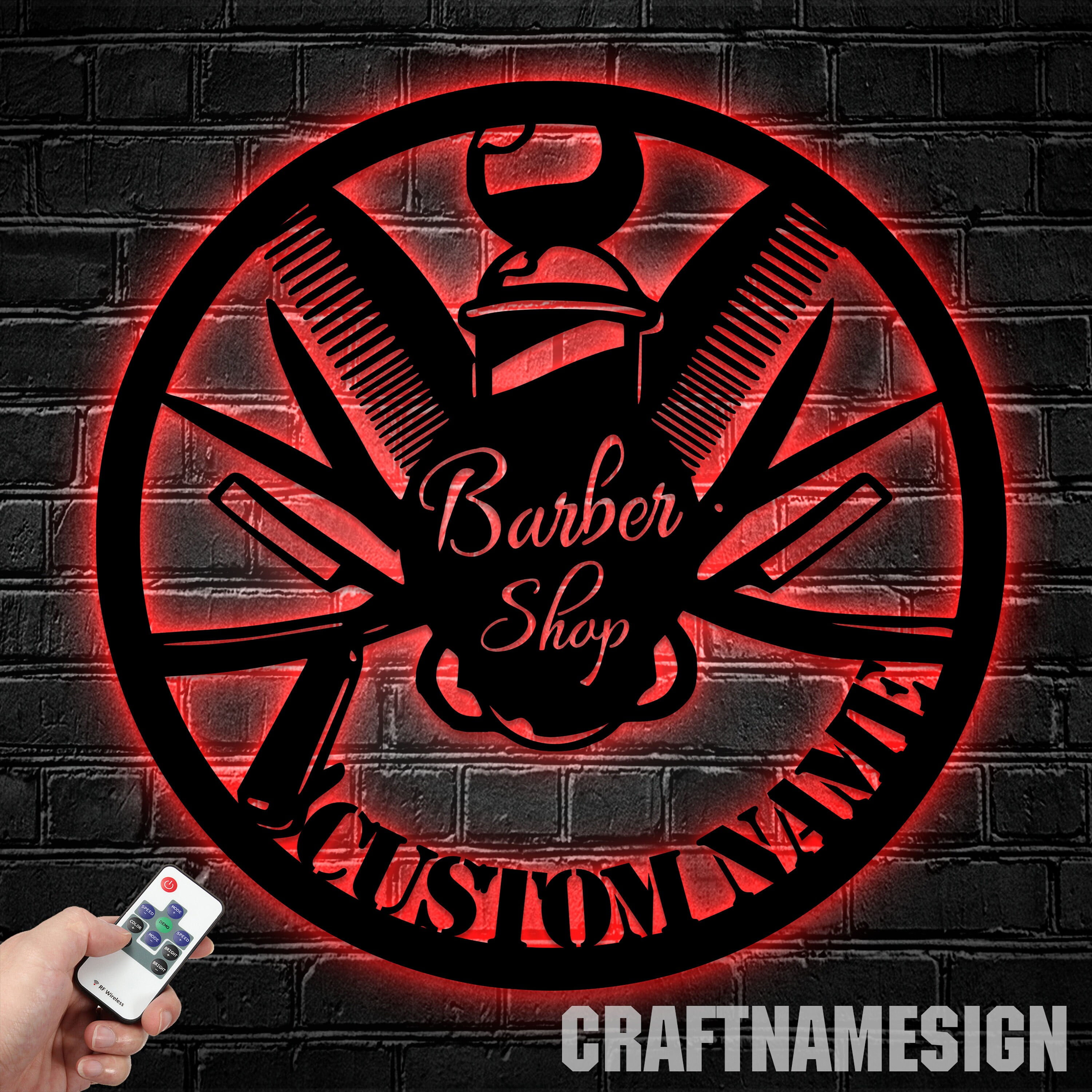 Craftnamesign Custom Barber Shop Metal Wall Art LED Light, Custom Hair ...