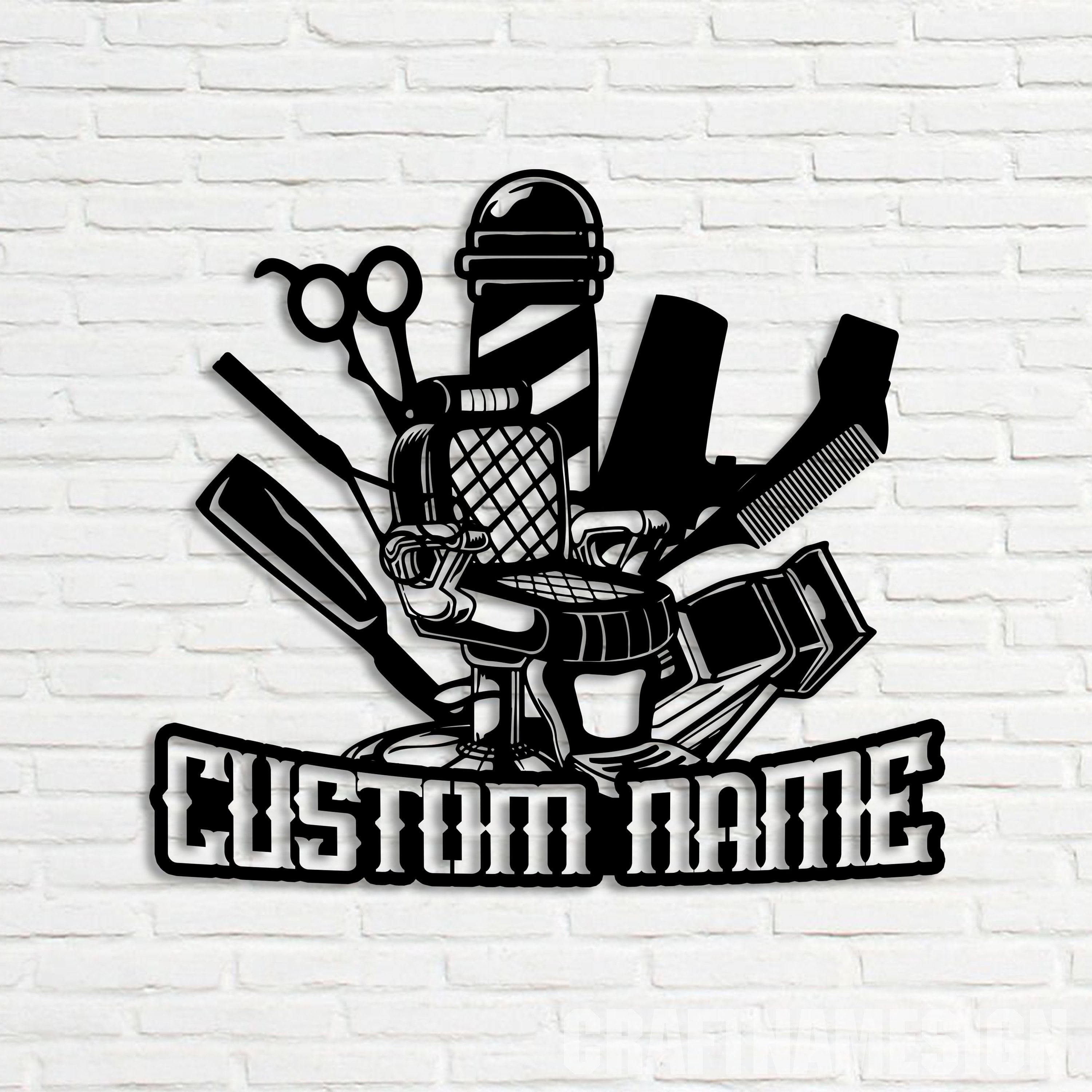 Craftnamesign Custom Barber Shop Metal Wall Art LED Light, Personalized ...