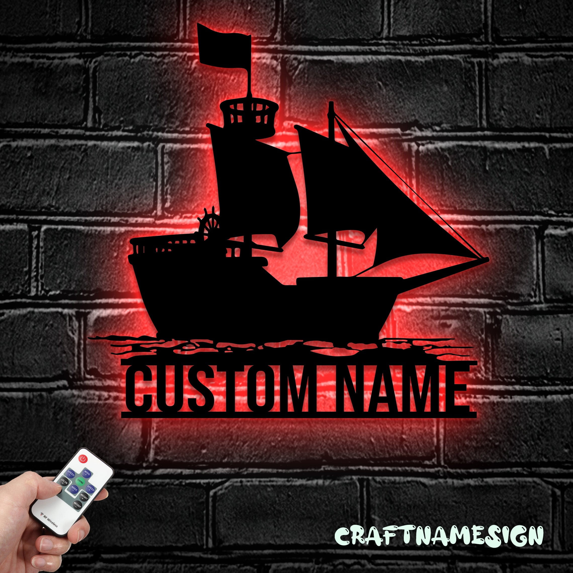 Craftnamesign Custom Barque Sailing Metal Wall Art LED Light ...