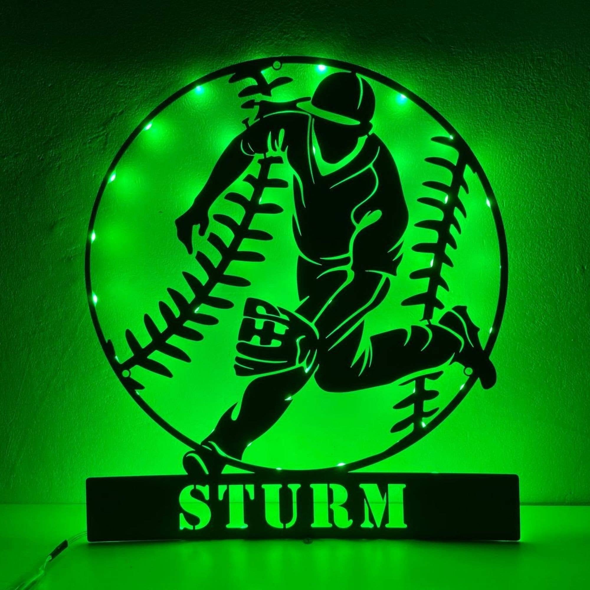 Craftnamesign Custom Baseball Player Metal Wall Art LED Light, Softball ...