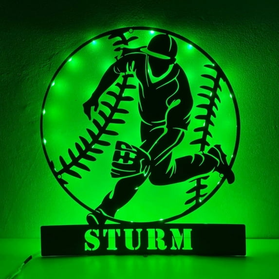 Craftnamesign Custom Baseball Player Metal Wall Art LED Light, Softball ...