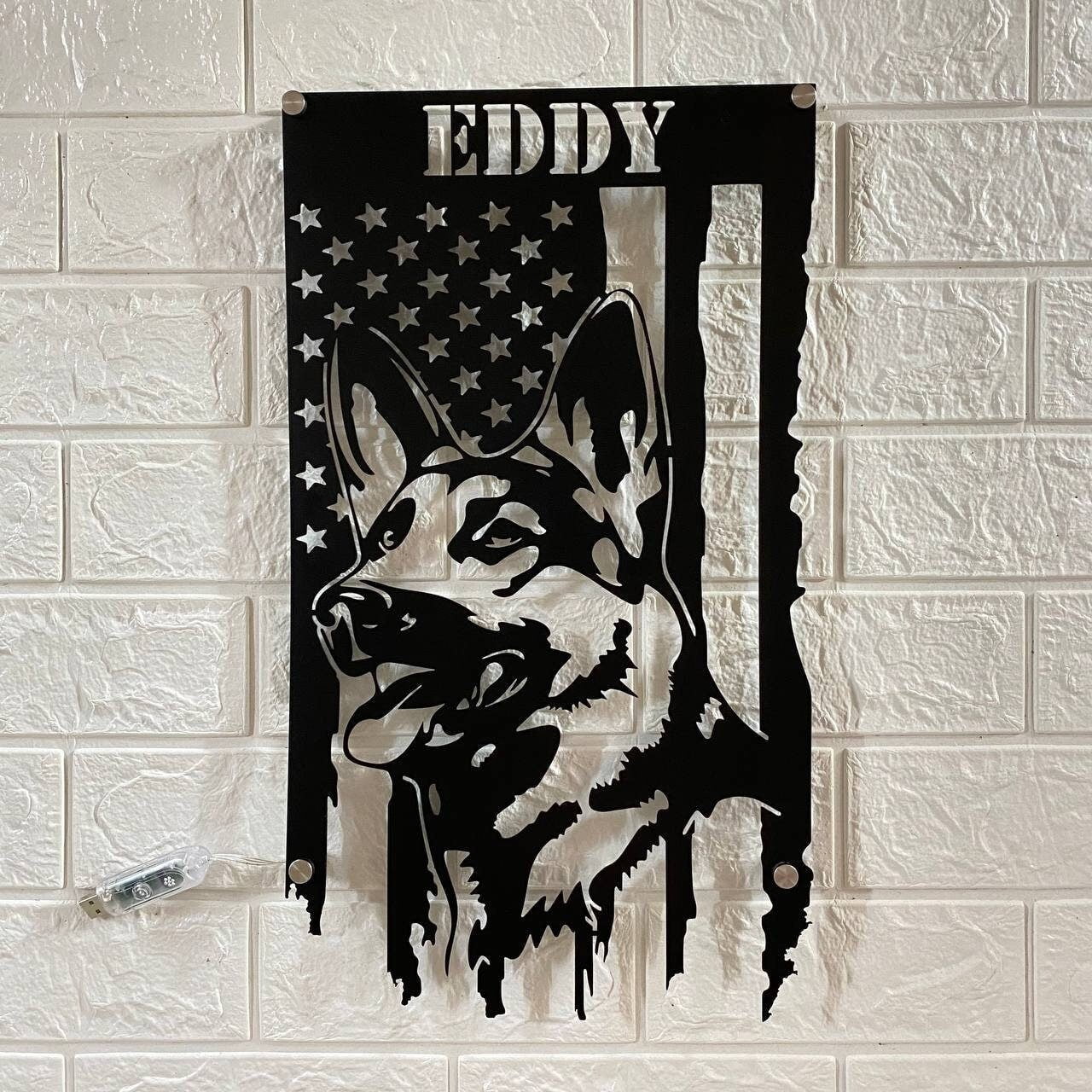 Craftnamesign Custom German Shepherd US Flag Metal Sign LED Light ...