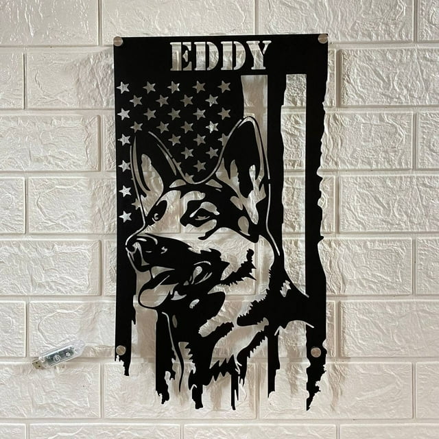 Craftnamesign Custom German Shepherd US Flag Metal Sign LED Light ...