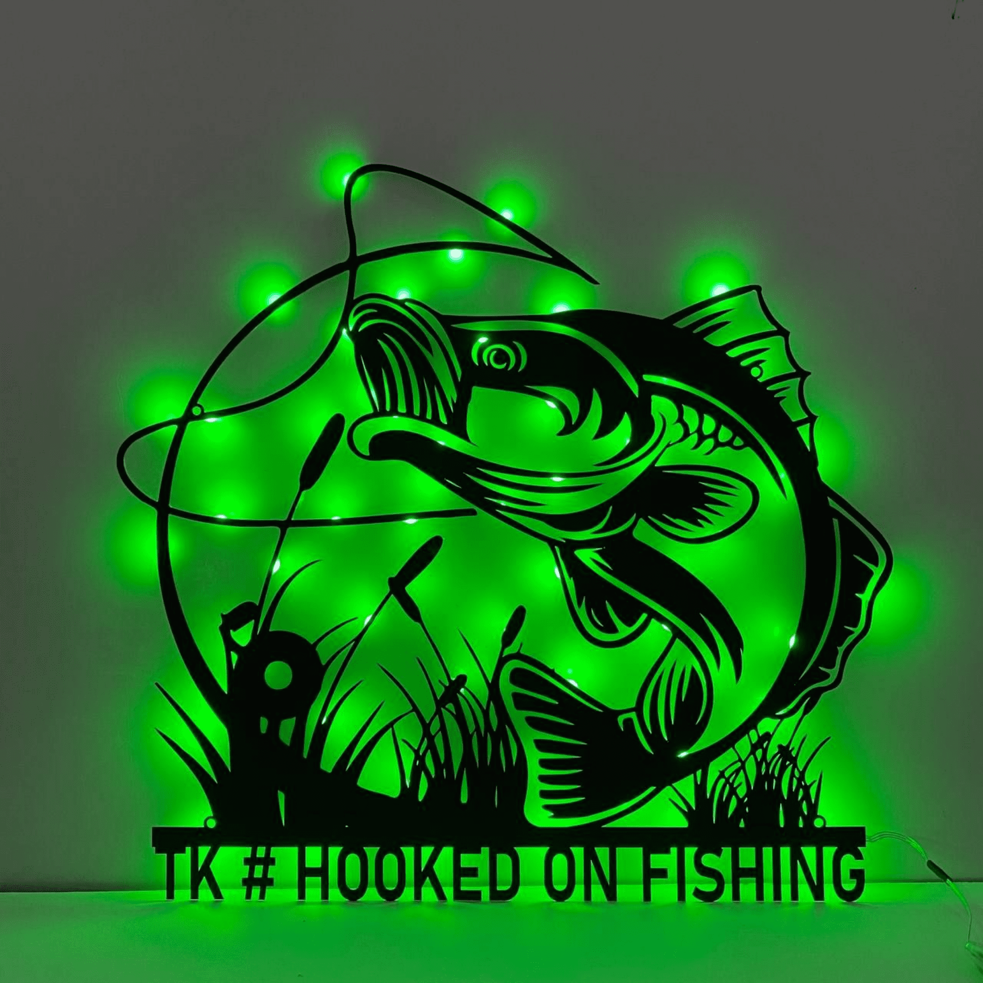 Craftnamesign Custom Bass Fish Metal Sign LED Light, Fisher Name Sign ...