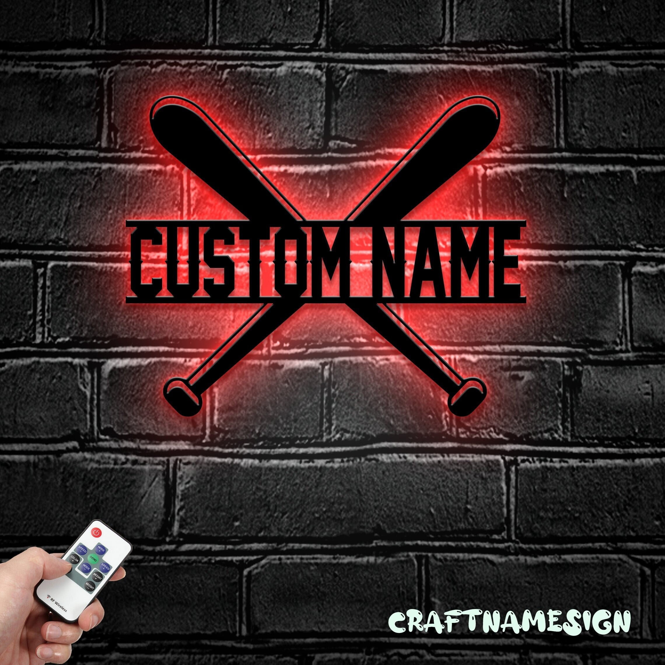 Craftnamesign Custom Bat Baseball Metal Sign LED Light, Softball Sign ...