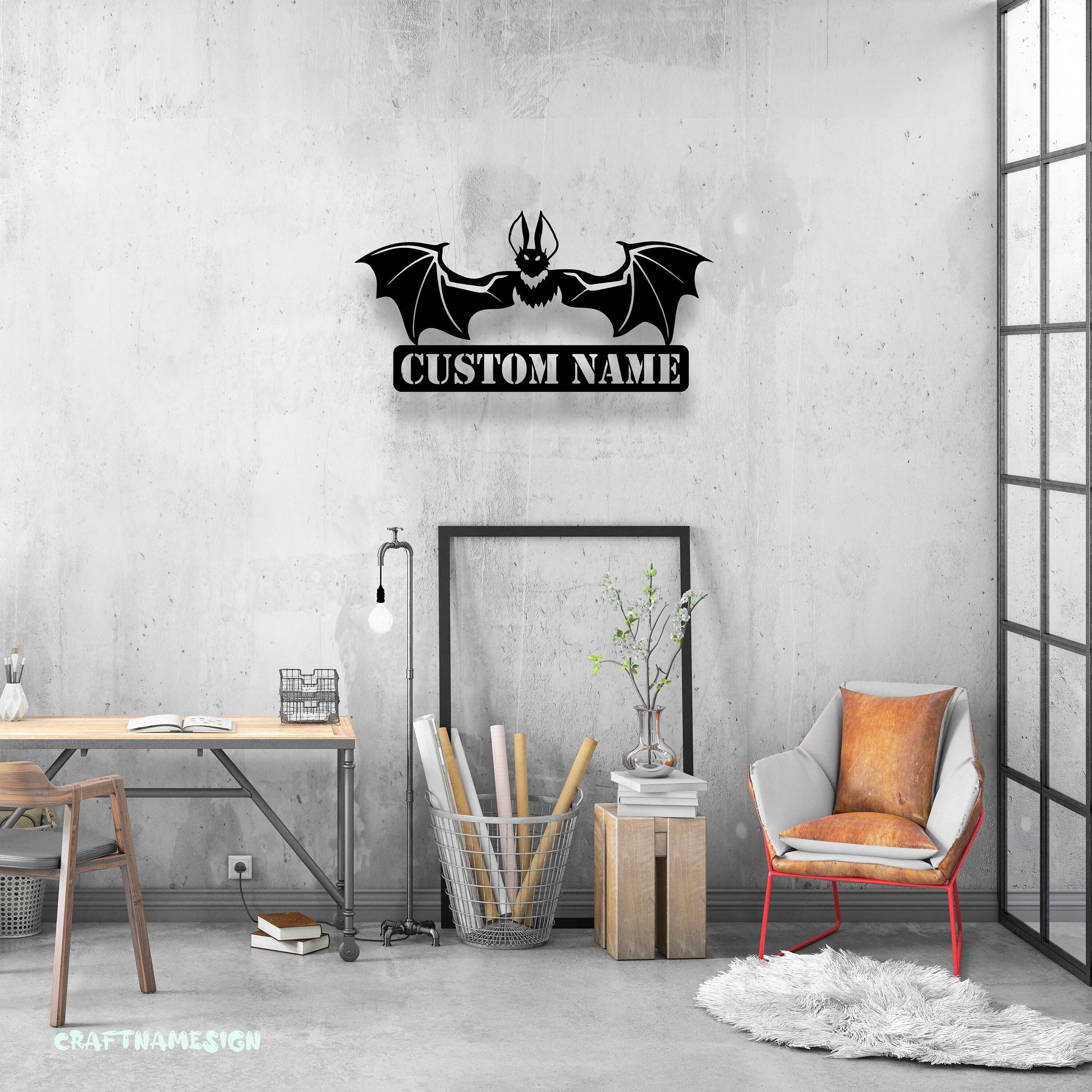 Craftnamesign Custom Bat Metal Wall Art LED Light, Custom Halloween Bat ...