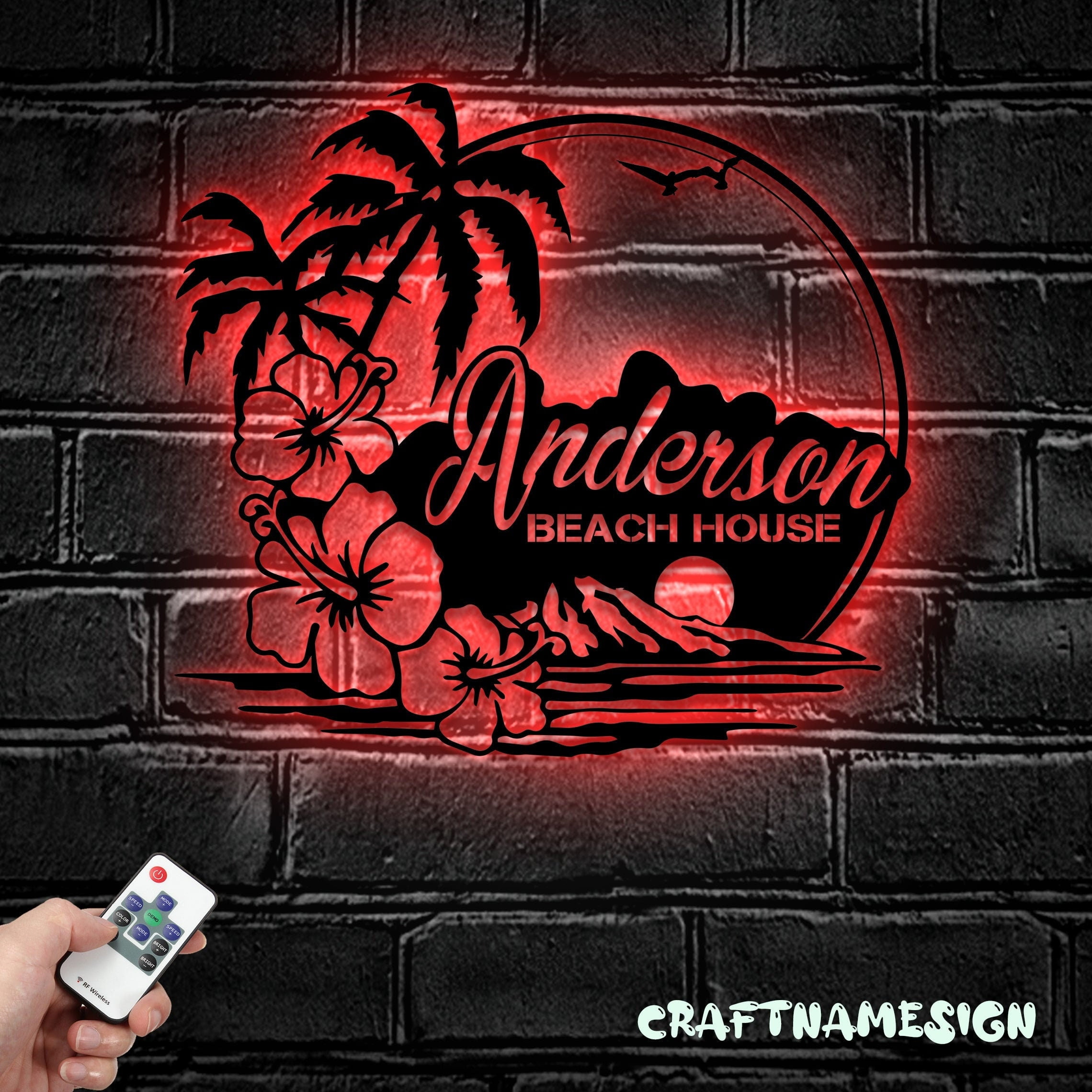 Craftnamesign Custom Beach House Hawaiian Flower Scene Metal Wall Art ...
